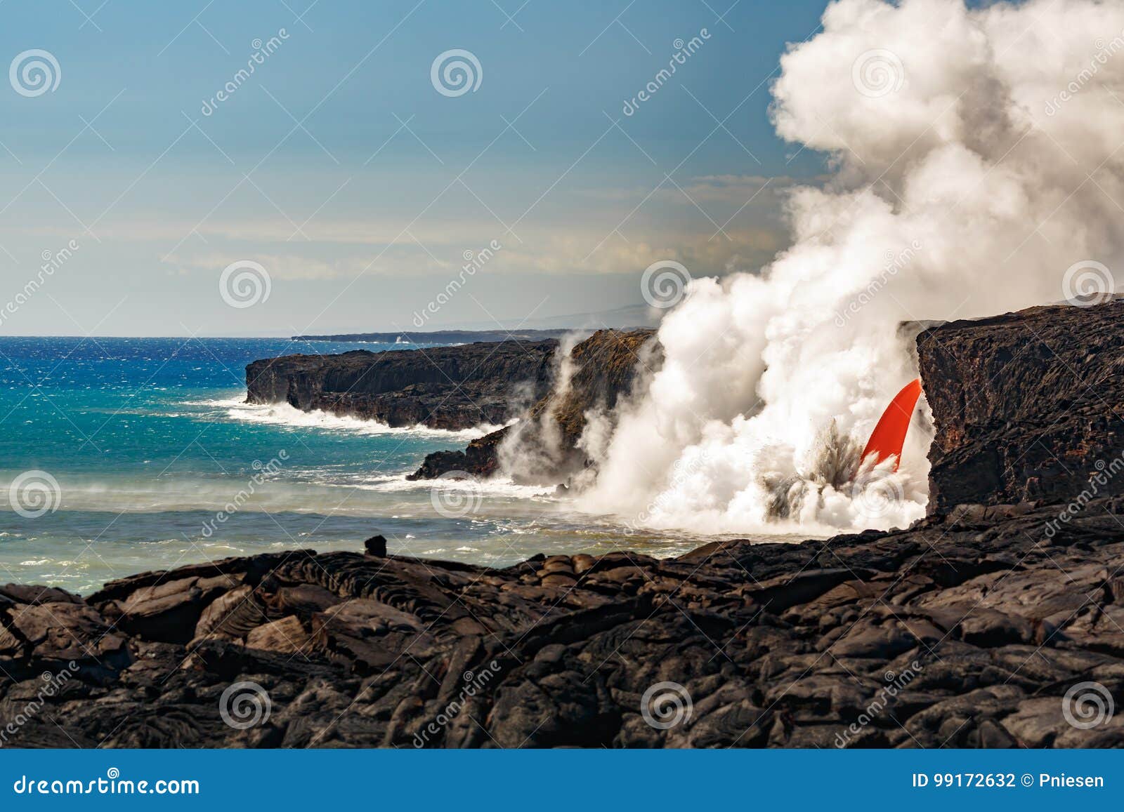 Aerial Daytime View of Fire Hose Waterfall Shaped Flow of Red Lava from ...