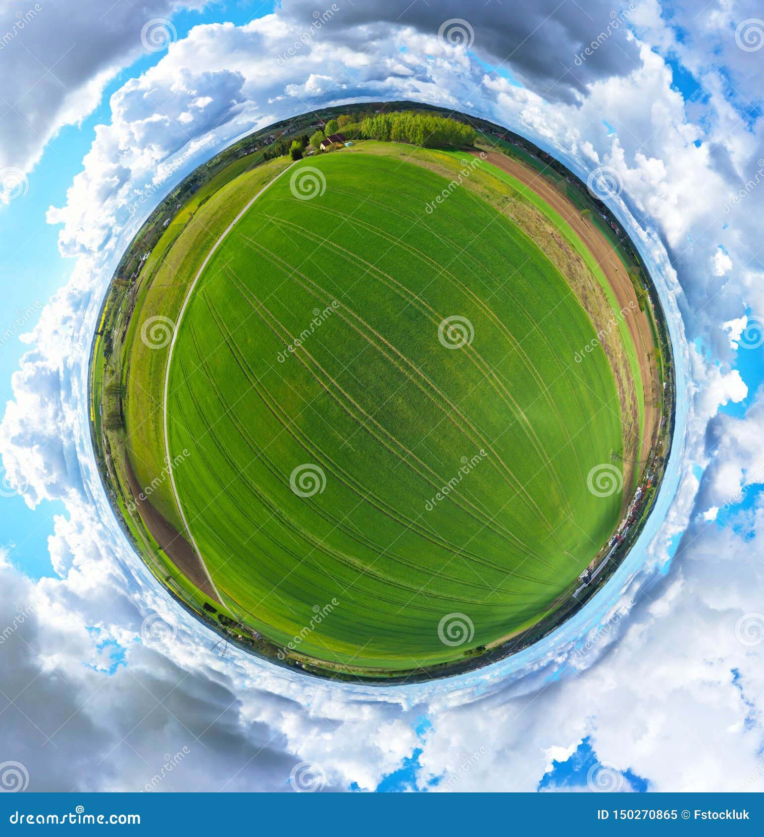 Aerial 360 Degree Panoramic View on Rural Landscape with House, Forest ...