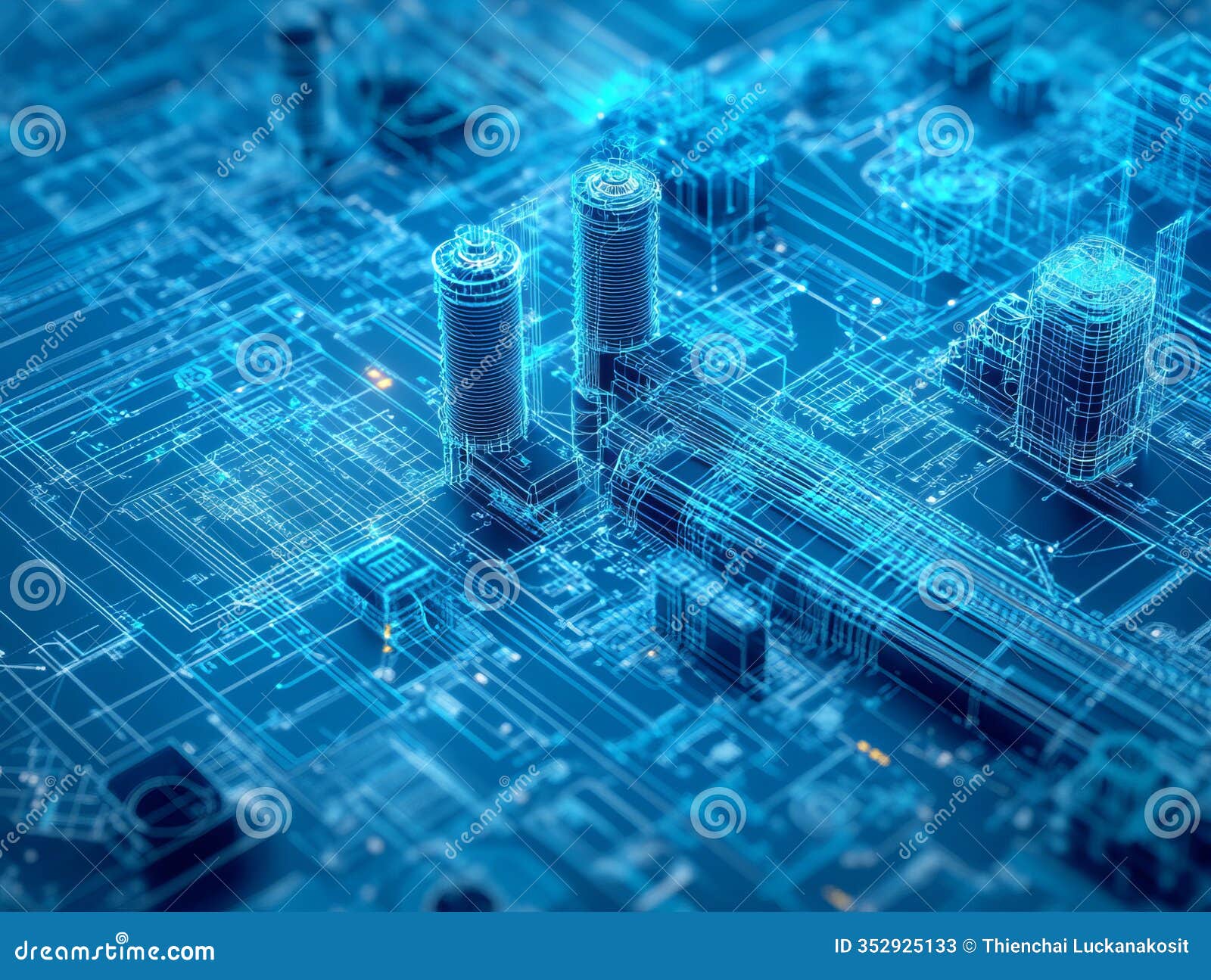 Aerial Depiction of Intricate Cable Systems in Blueprint Style Stock ...