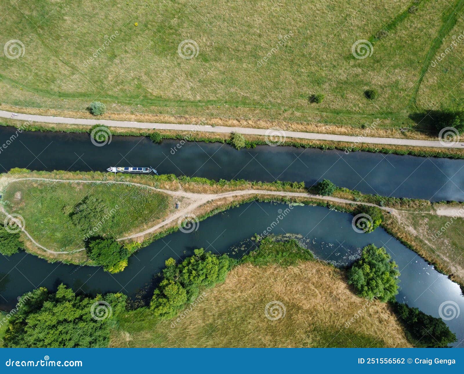 Aerial Down Shot of River Junction and Fields in Hertford UK Stock ...