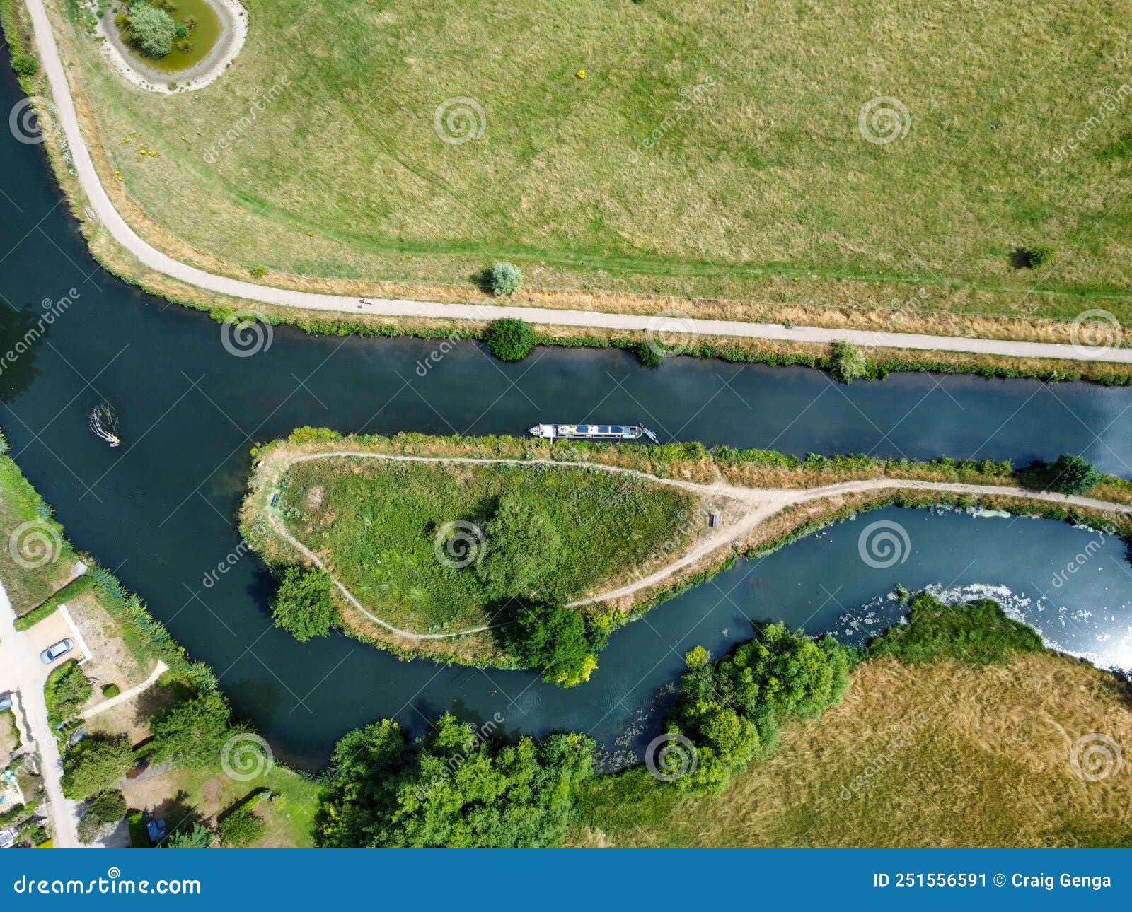 Aerial Down Shot of River Junction and Fields in Hertford Stock Image ...