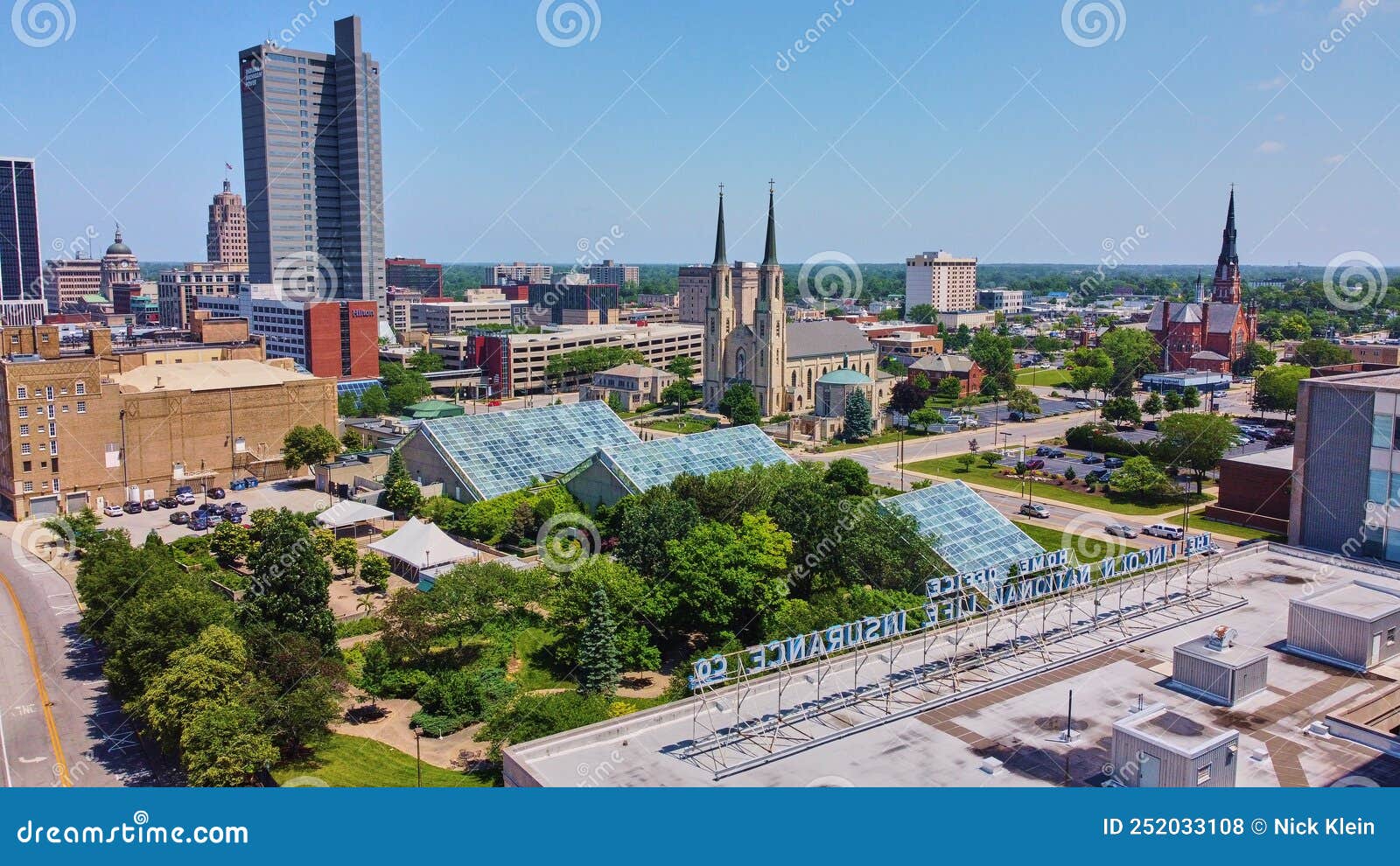 Aerial of Downtown, Fort Wayne, Focused on Botanical Gardens Editorial ...