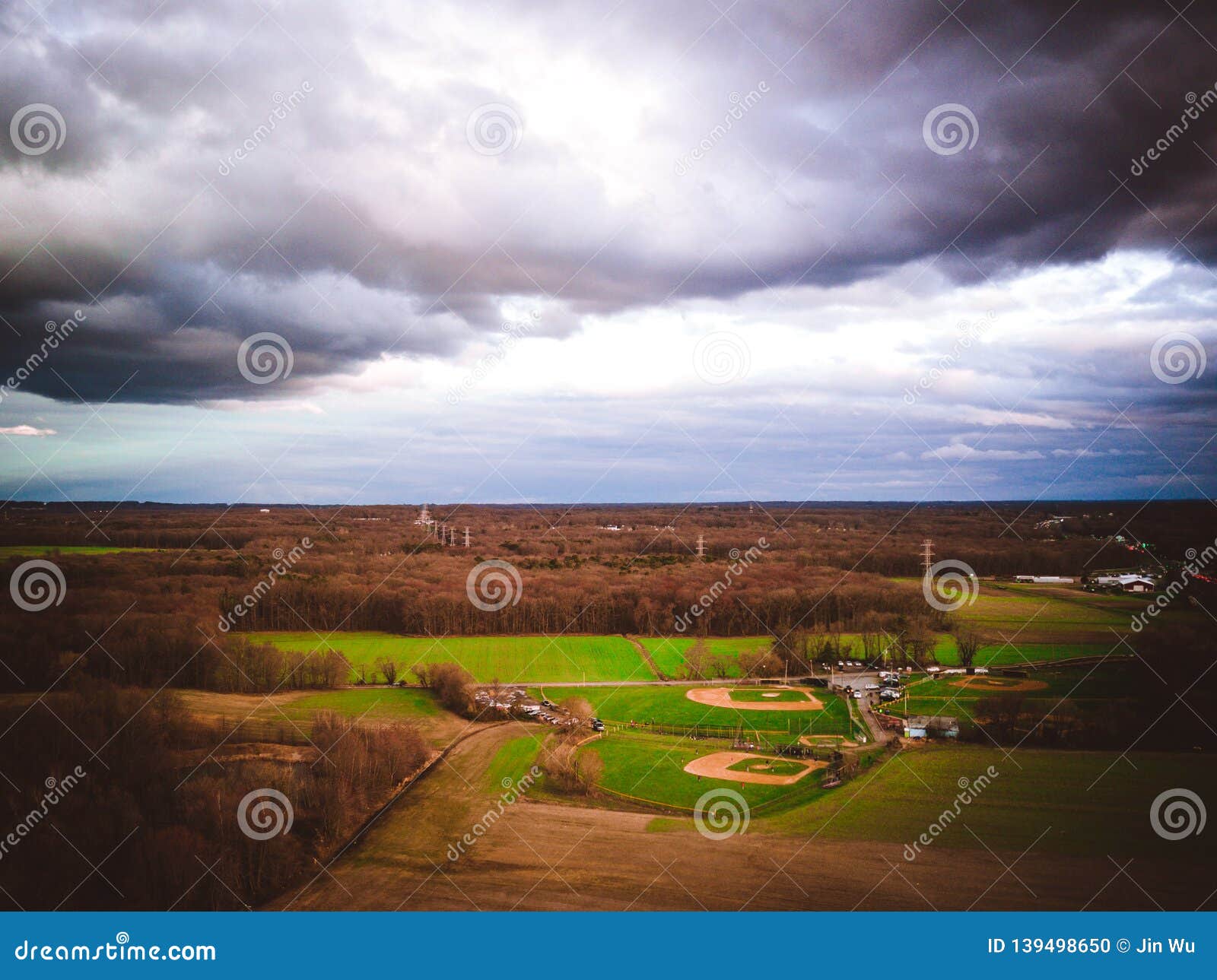 Aerial of Dramatic Sky Over Baseball Fields Stock Photo - Image of ...
