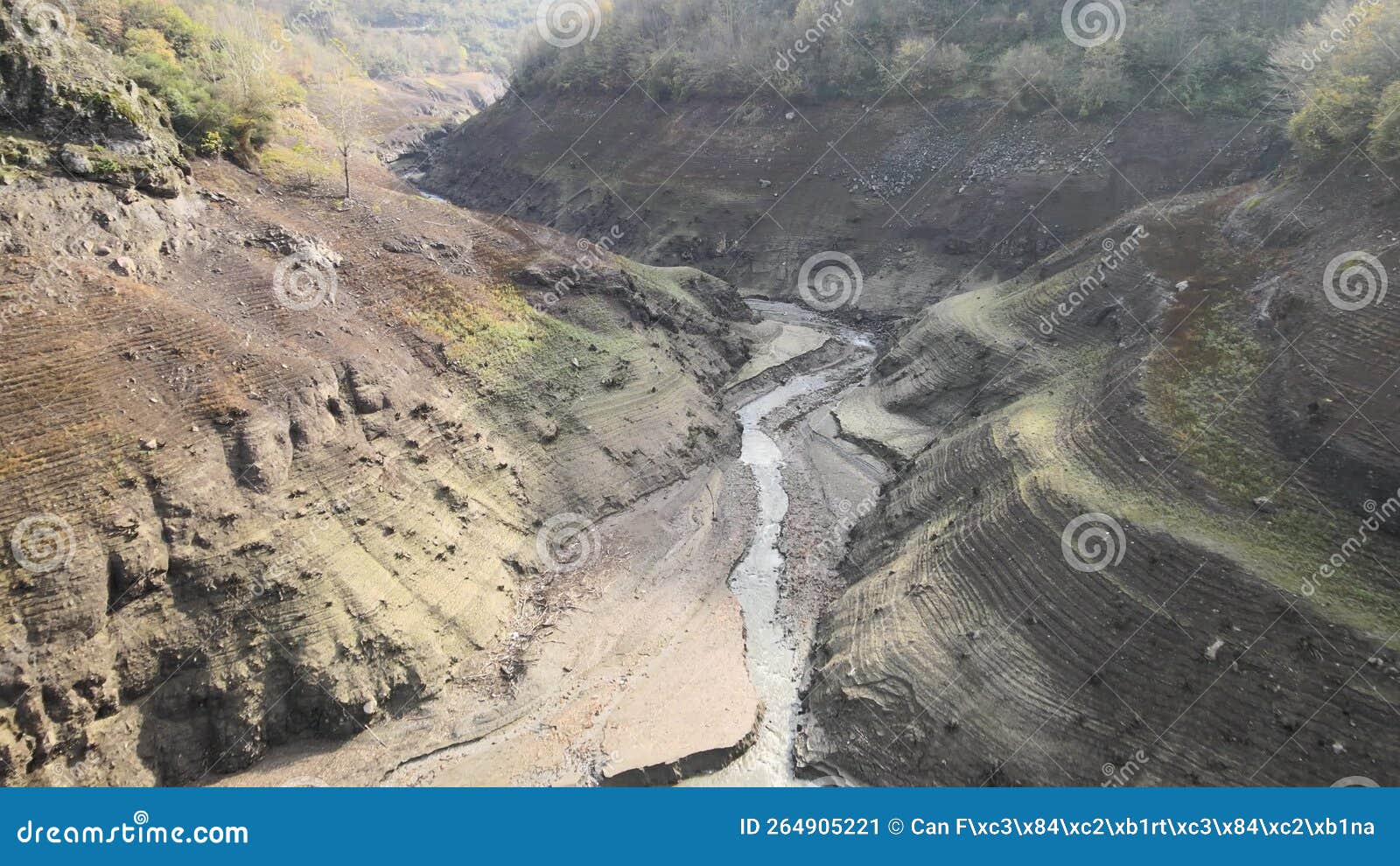 Aerial dried stream stock video. Video of dams, landscape - 264905221