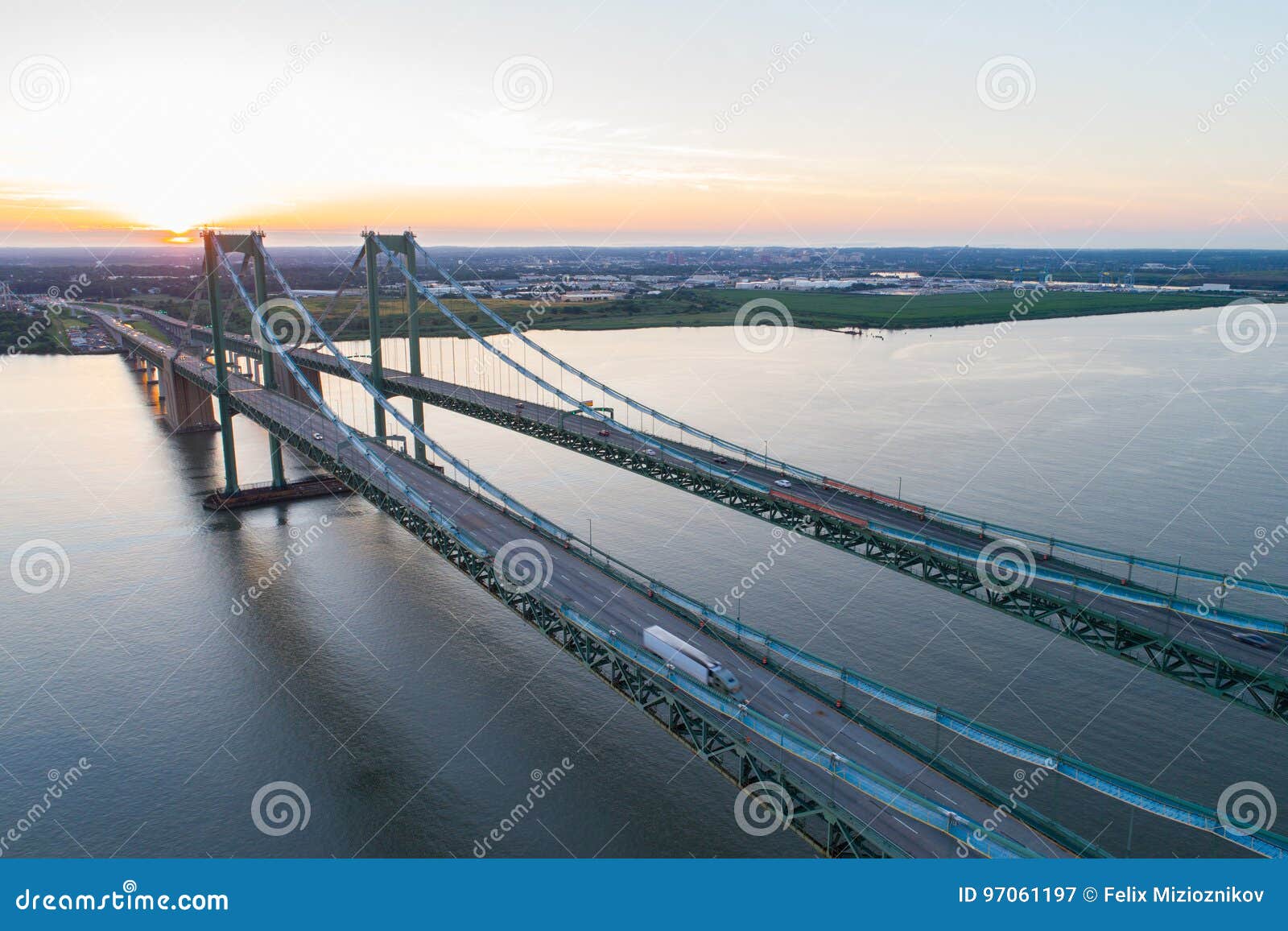 Aerial Drone Image of the Delaware Memorial Bridge Stock Image - Image ...