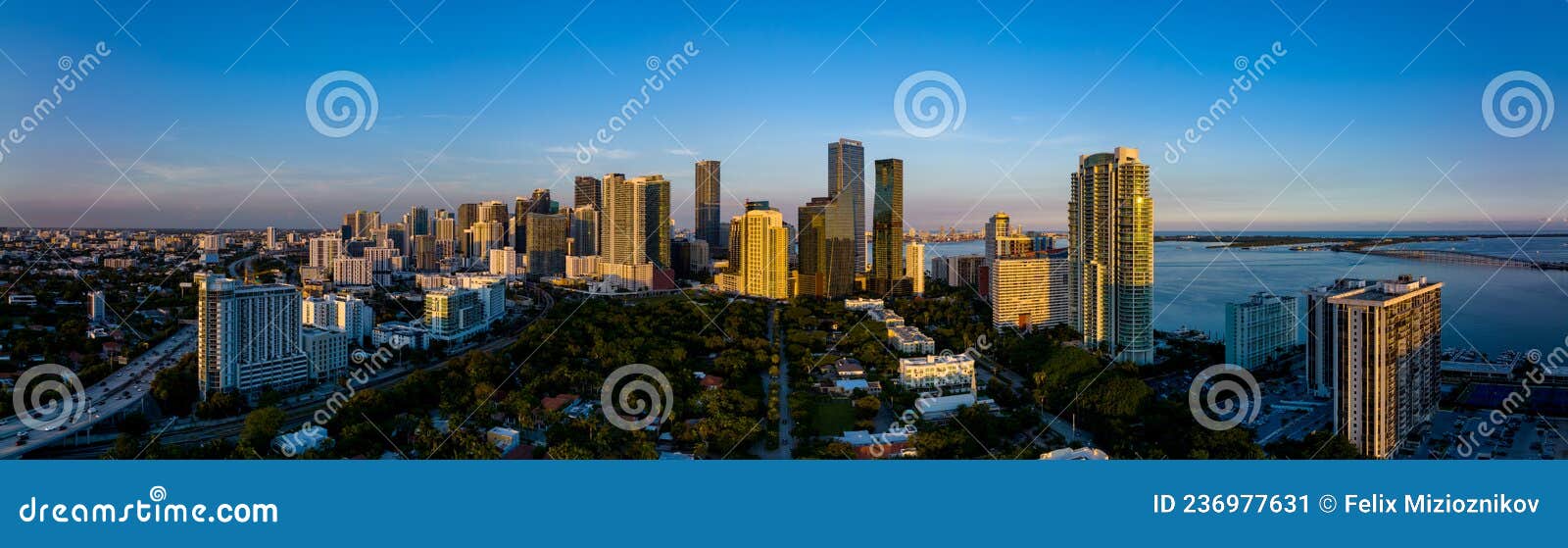Aerial Drone Panorama Brickell Miami at Sunset Editorial Photo - Image ...