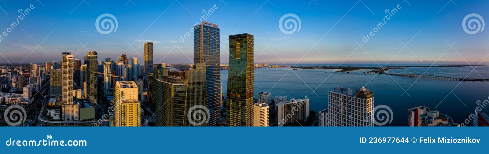 Aerial Drone Panorama Brickell Miami at Sunset Editorial Stock Image ...