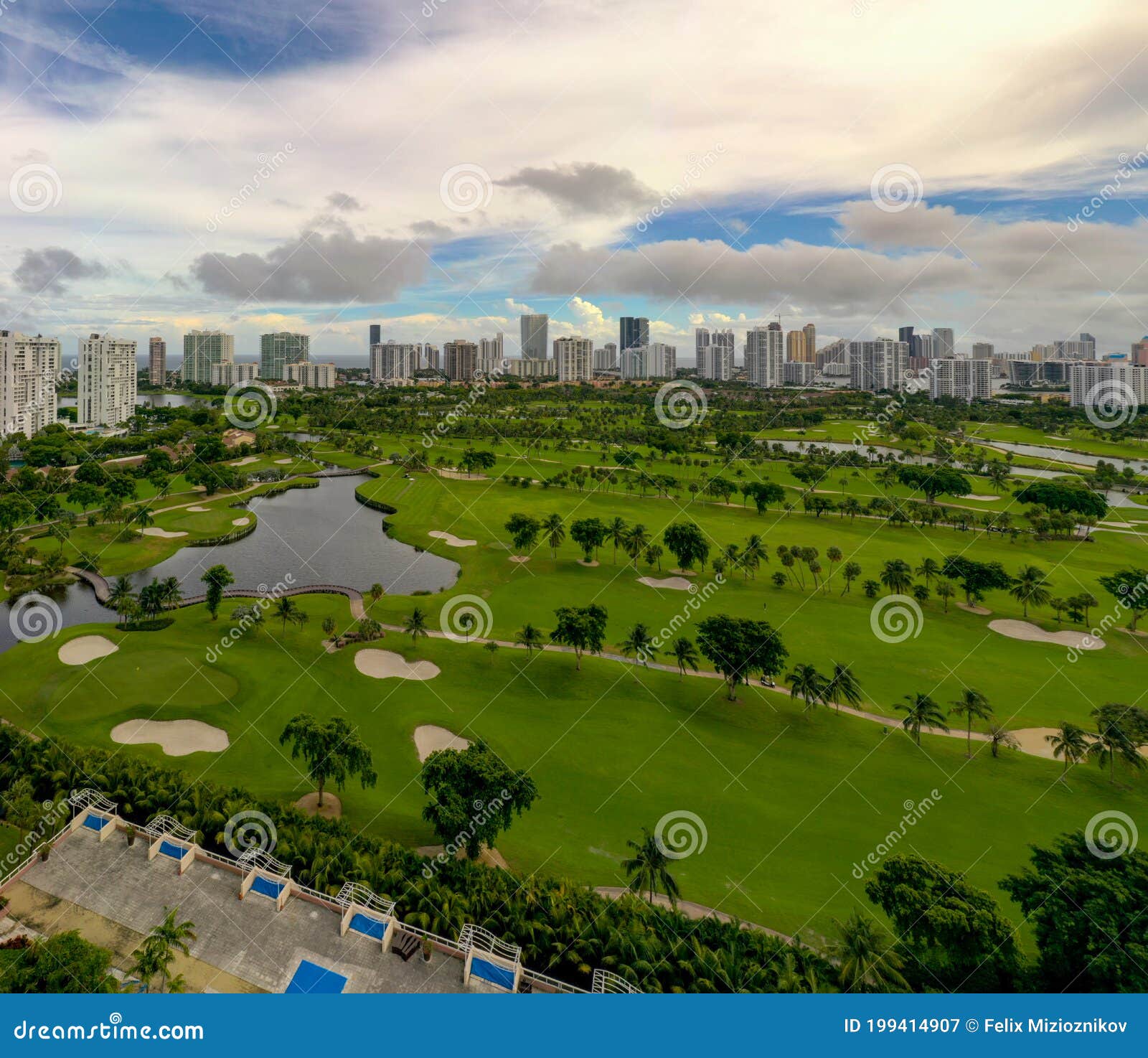 Aerial Drone Panorama Golf Course with Dramatic Sky Stock Image - Image ...