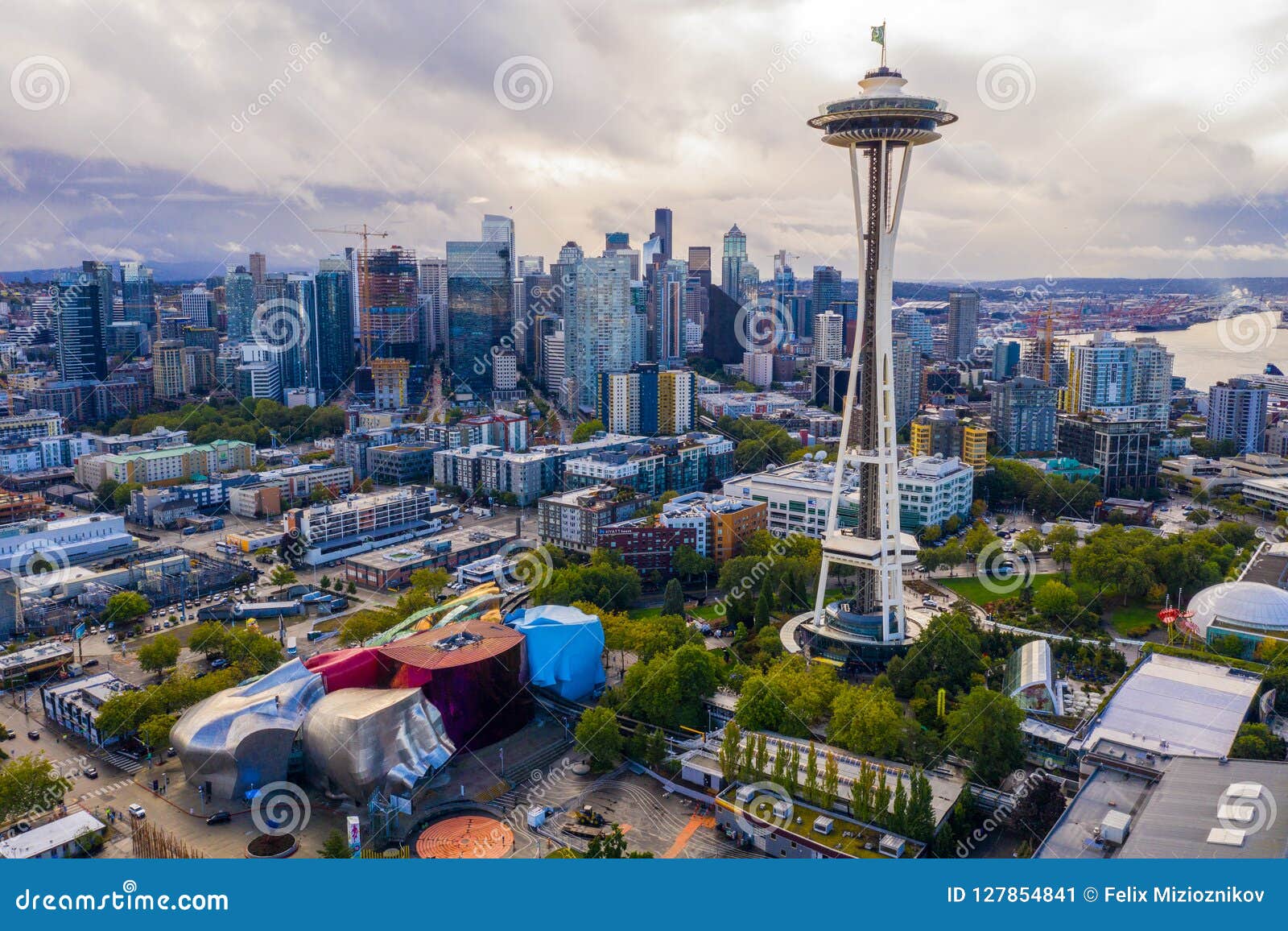 Aerial Drone Photo of the Seattle Space Needle and Downtown Editorial ...