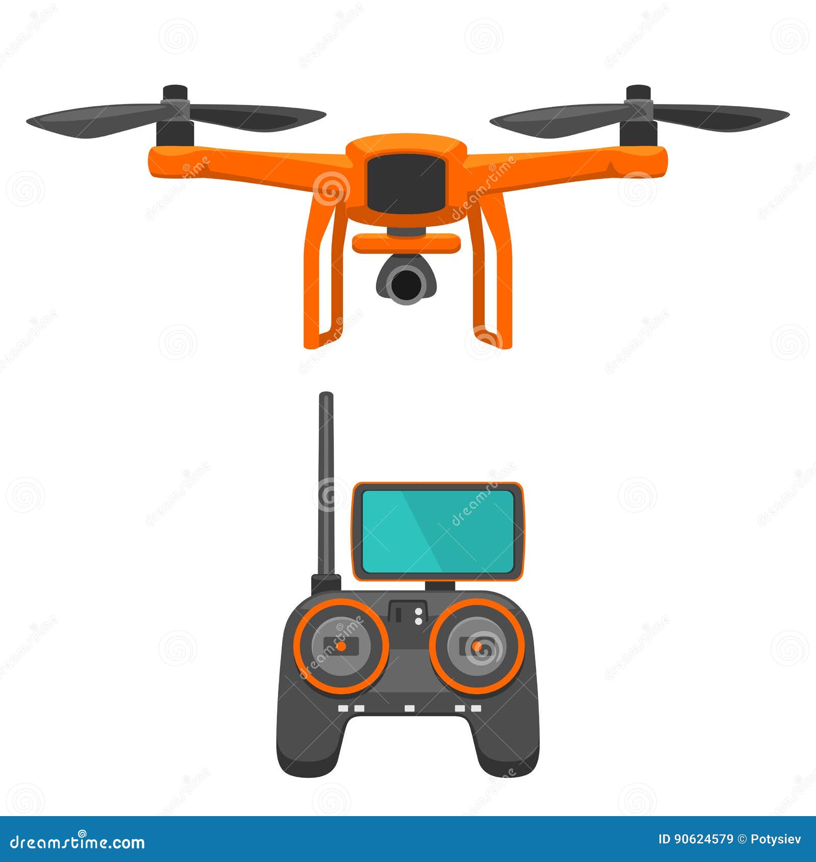 Aerial Drone with Remote Control. Vector Flat Stock Vector ...