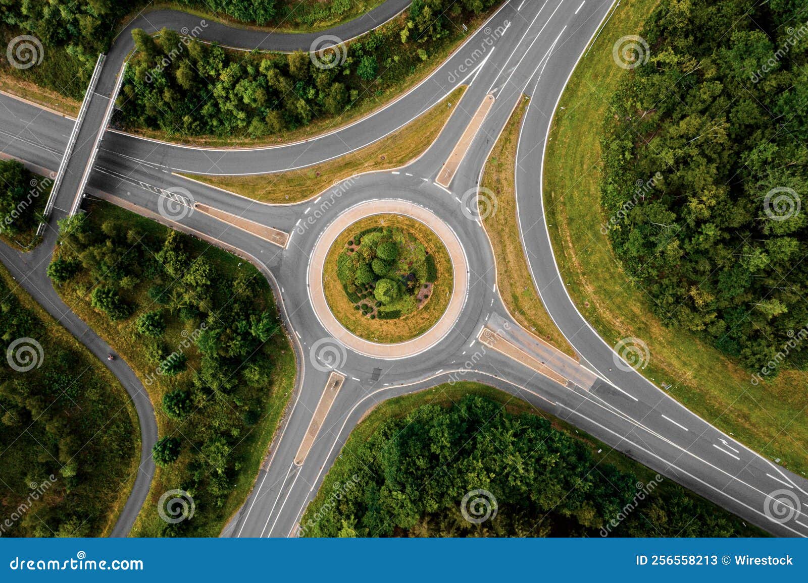 Aerial Drone Shot of an Empty Roundabout Stock Image - Image of drone ...