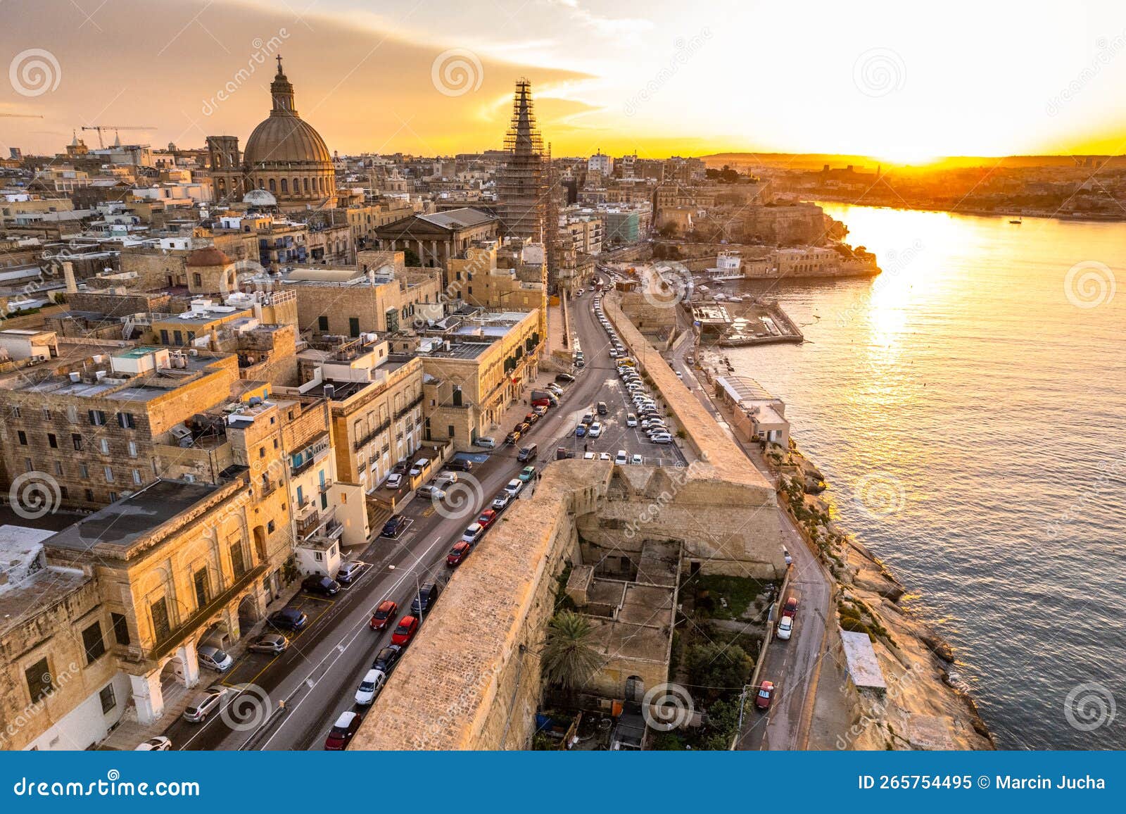 Aerial Drone Skyline of Valletta at Sunset, Malta Stock Image - Image ...