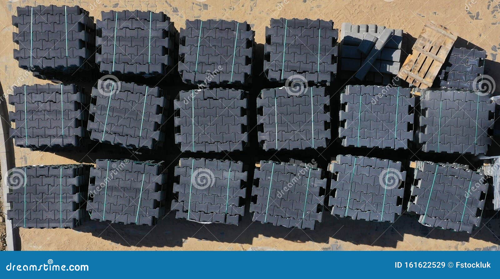 Aerial Drone Top Down View on Sanded New Brick Pavement with Bricks ...