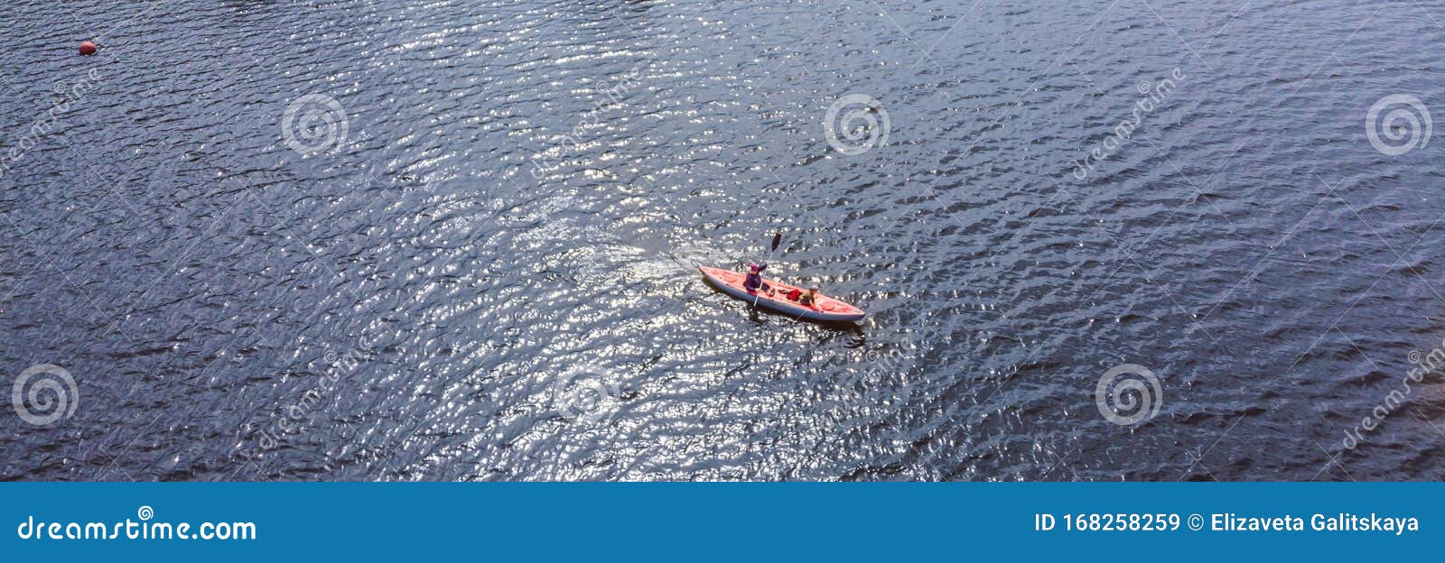 Aerial Drone Top View, Kayaking in the Sea BANNER, LONG FORMAT Stock ...