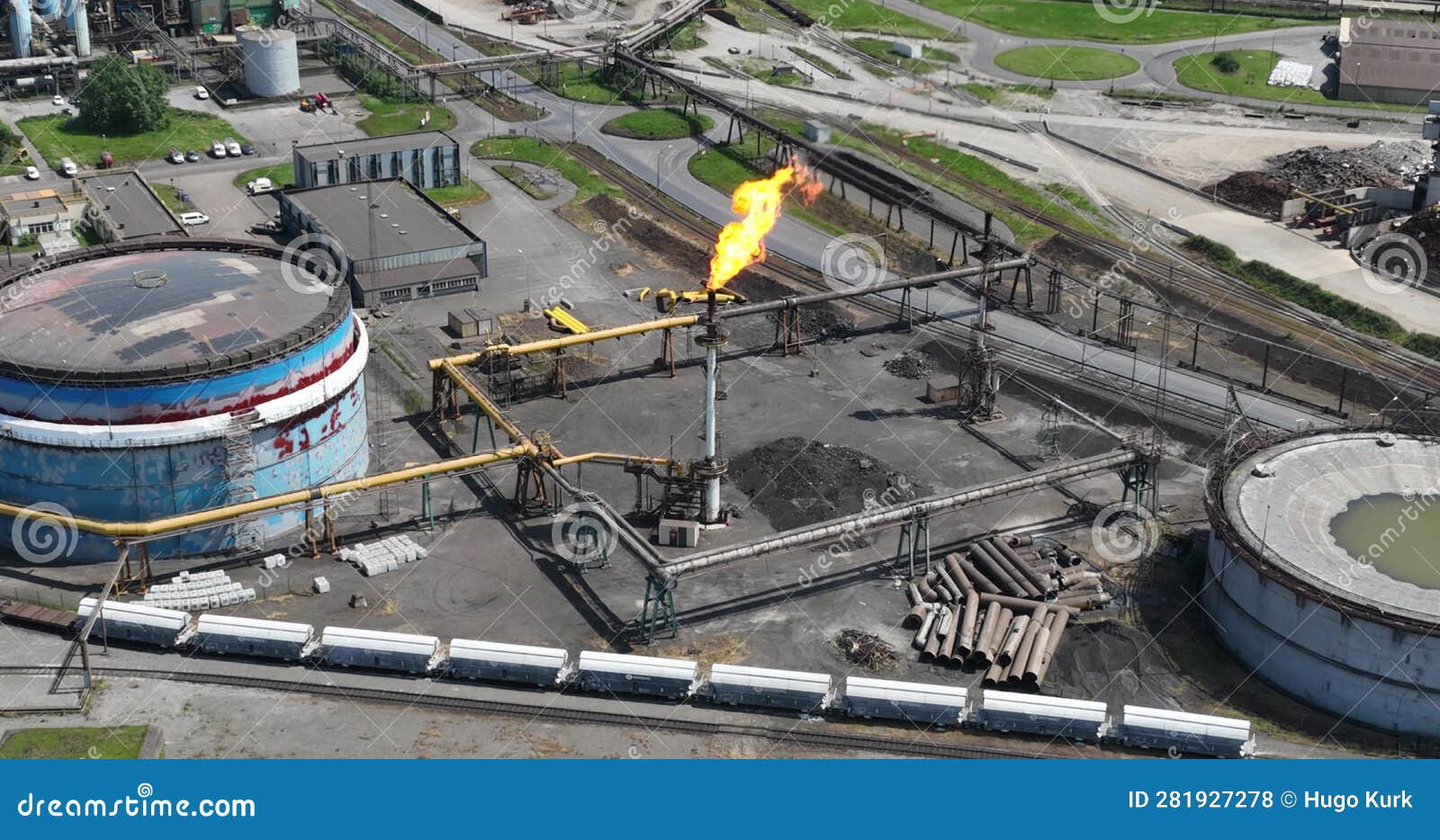 Aerial Drone Video of the Industrial Process of Flaring. Stock Footage ...