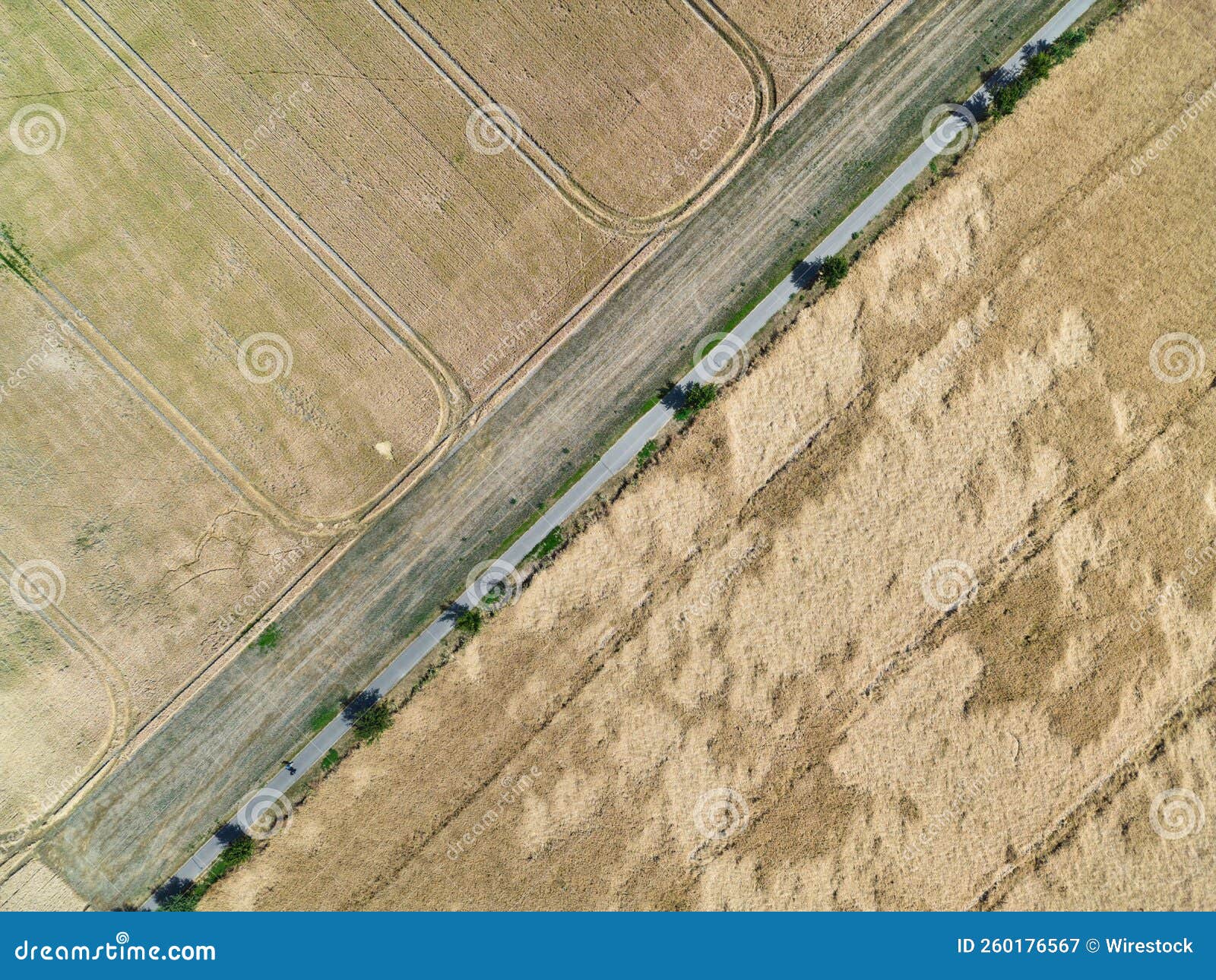 Aerial Drone View of a Bike Path Passing through Fields Stock Image ...