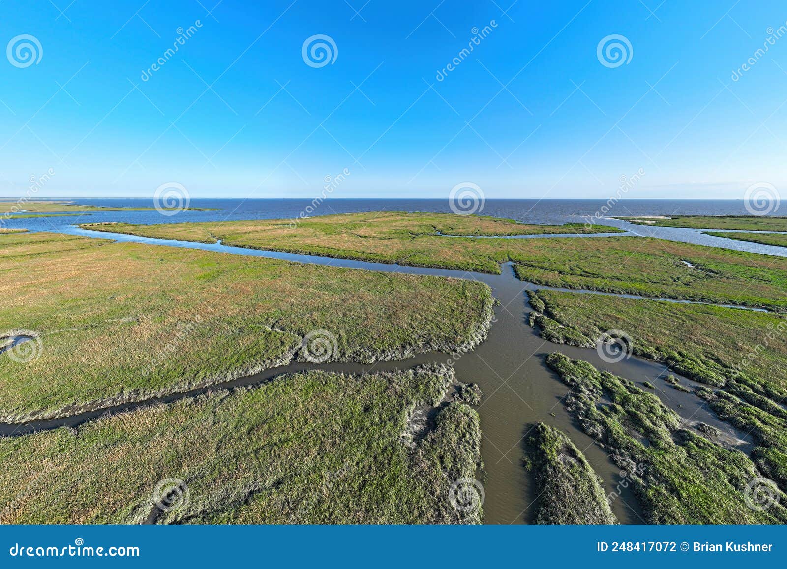 Aerial Drone View of the Delaware Bay and Marsh in New Jersey Stock ...