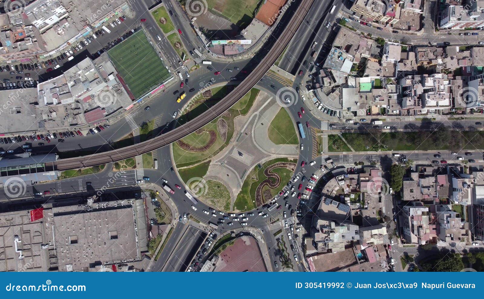 Aerial Drone View of the Higuereta Roundabout in Lima, Peru. Stock ...