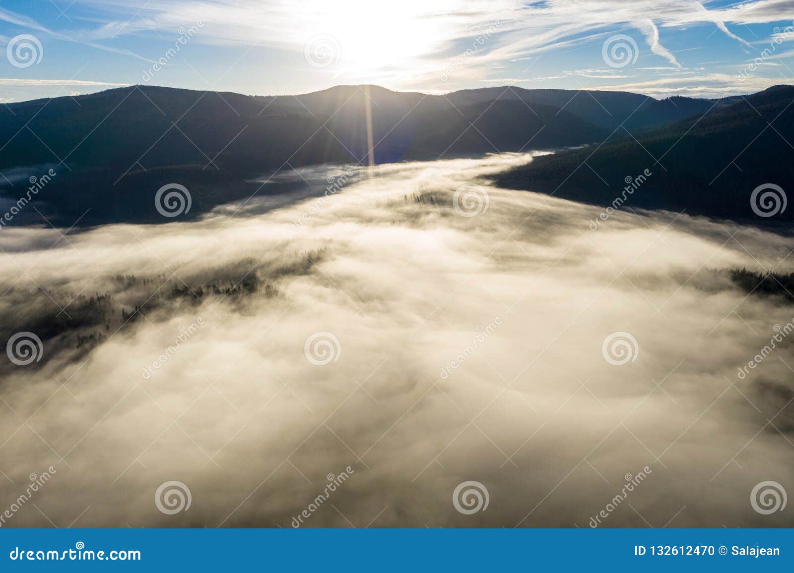 Aerial Drone View of Mist and Clouds Stock Photo - Image of bird ...