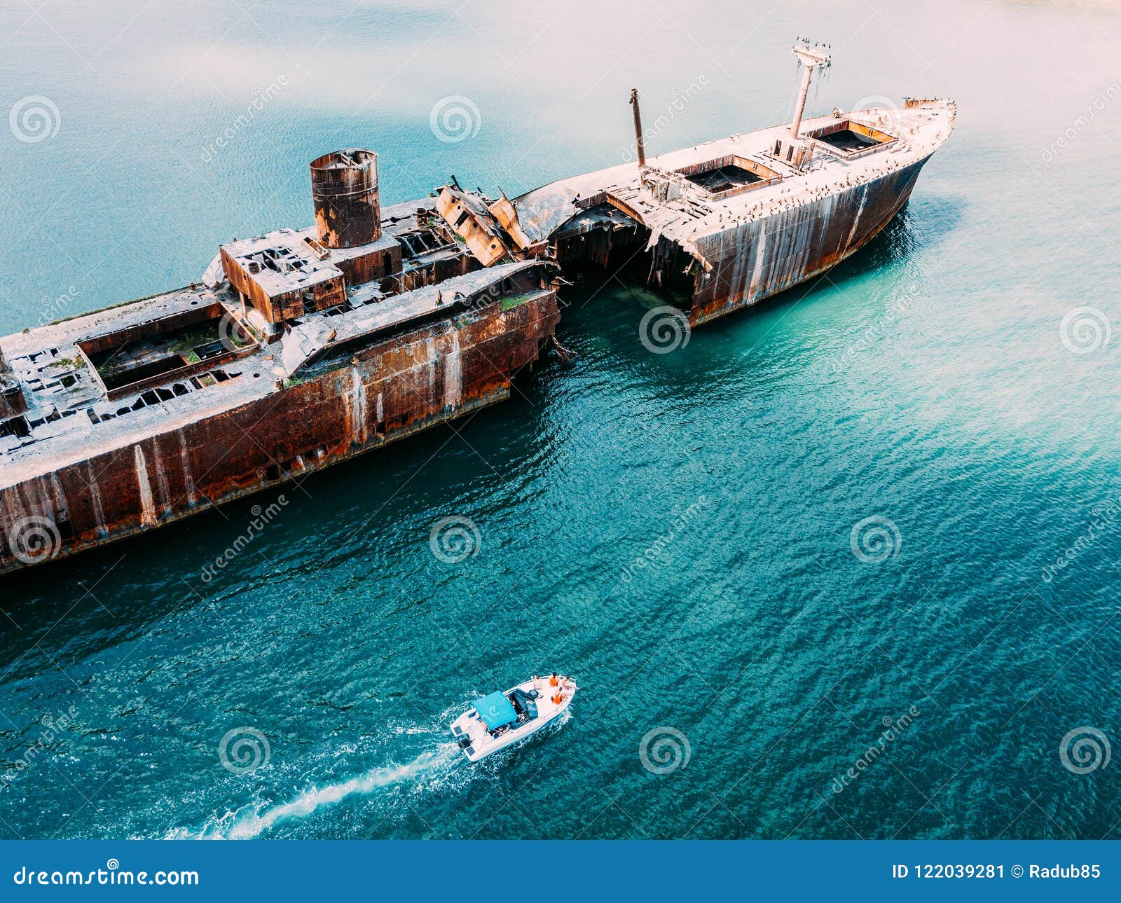 Aerial Drone View of Old Shipwreck Ghost Ship Stock Image - Image of ...