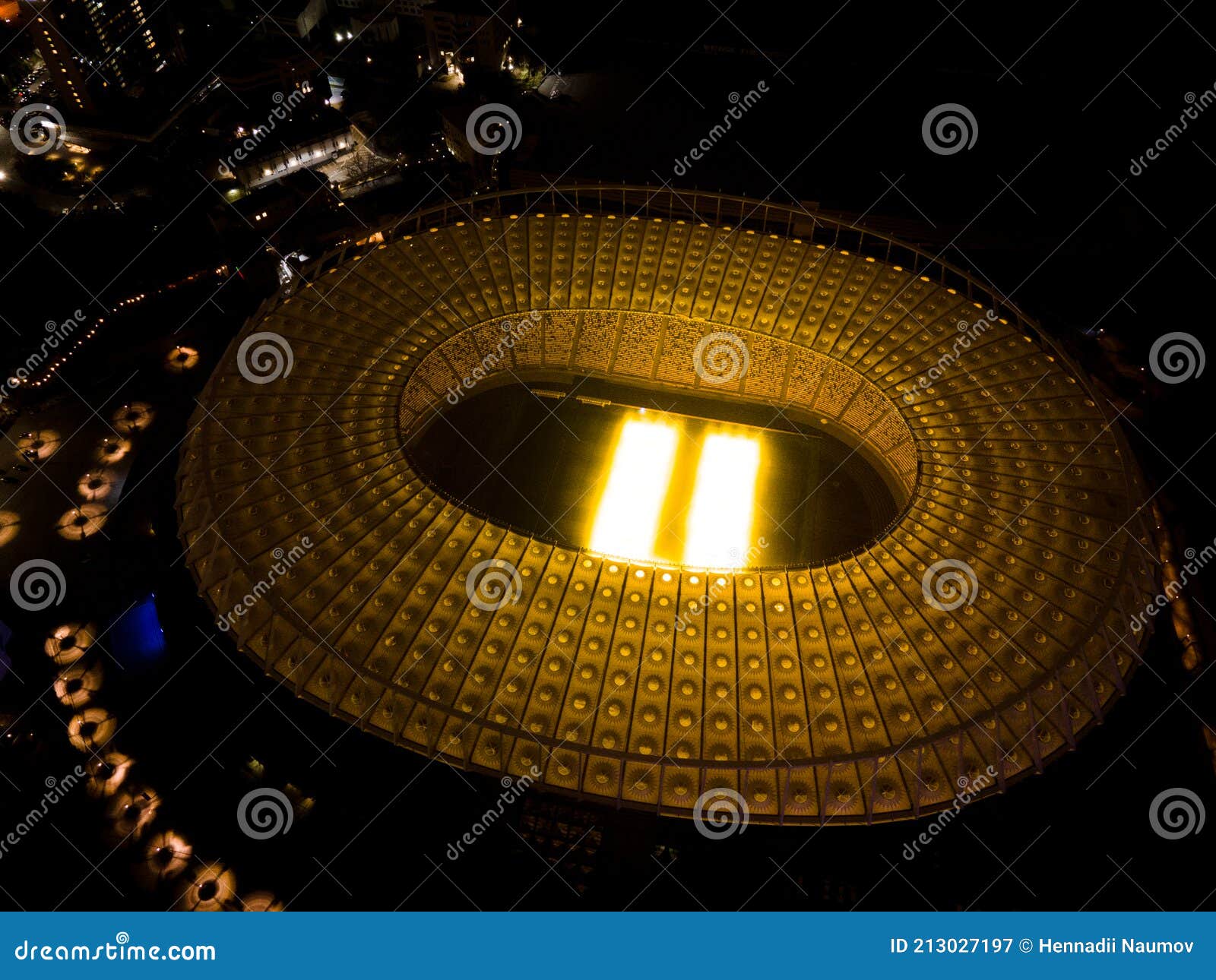 Aerial Drone View of the Olympic Stadium in Kyiv at Night Stock Image ...