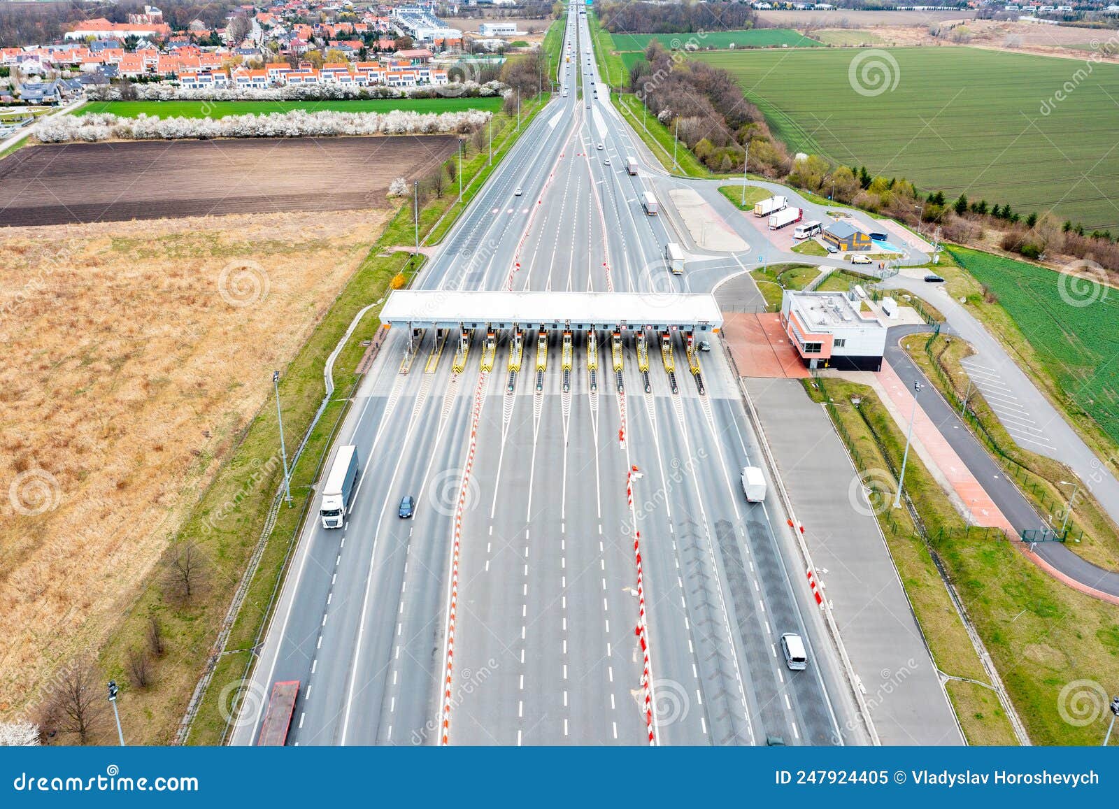 Aerial Drone View on Toll Collection Point on the Motorway Stock Image ...