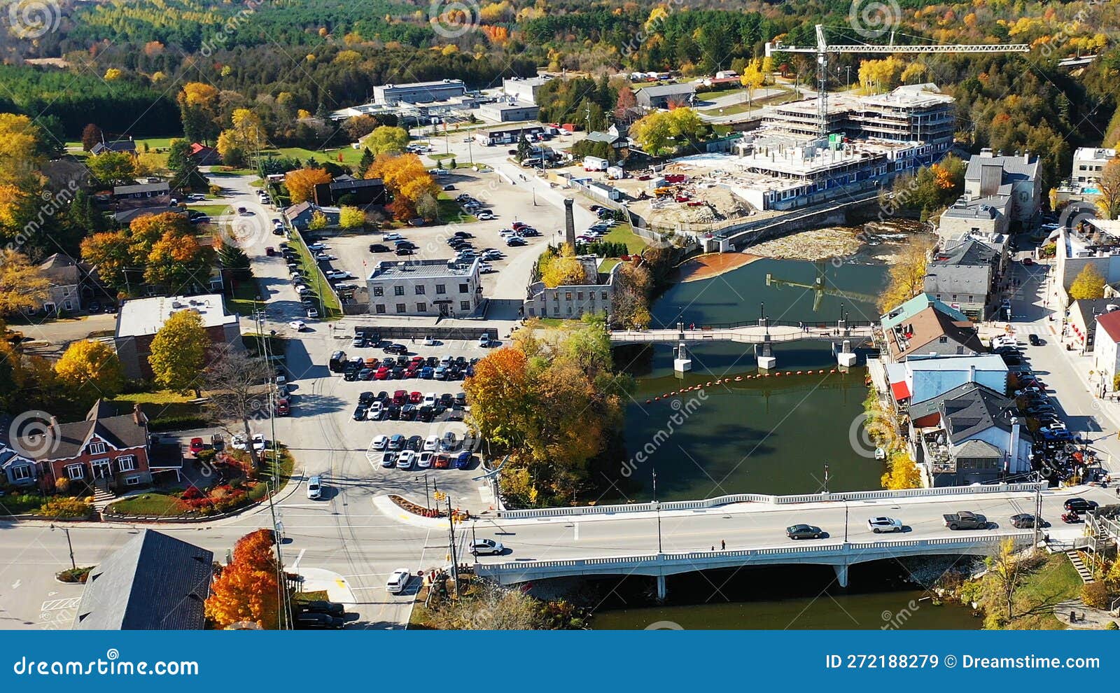 Aerial of Elora, Ontario, Canada in Fall Stock Image - Image of yellow ...
