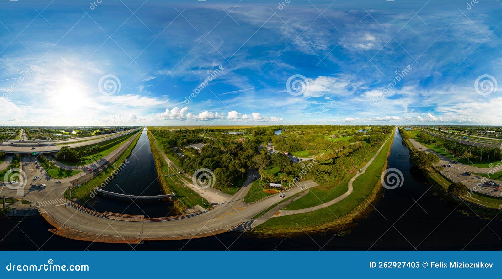 Aerial 360 Equirectangular Image of Markham Park Sunrise Florida USA ...