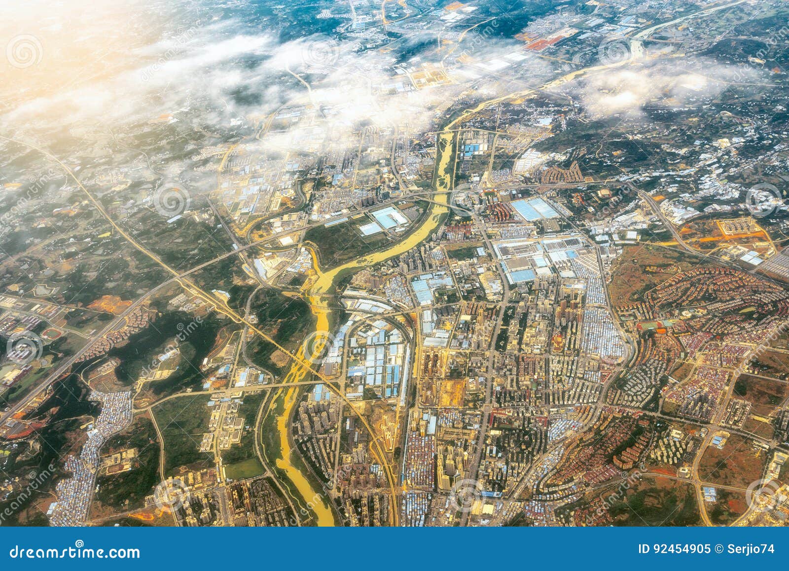 Aerial Evening View of Chengdu District. Stock Image - Image of flight ...