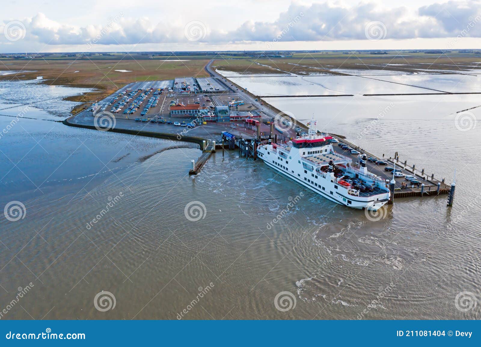 Aerial from the Ferry from Ameland Arriving at Holwerd in the ...