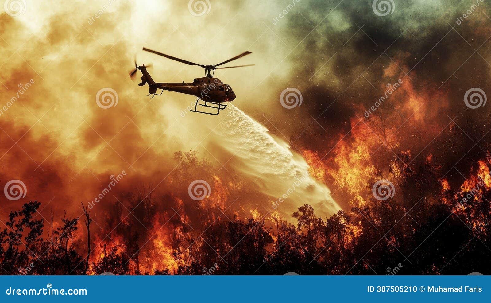 Aerial Firefighting Helicopter Dousing Flames In Forest. Royalty-Free ...