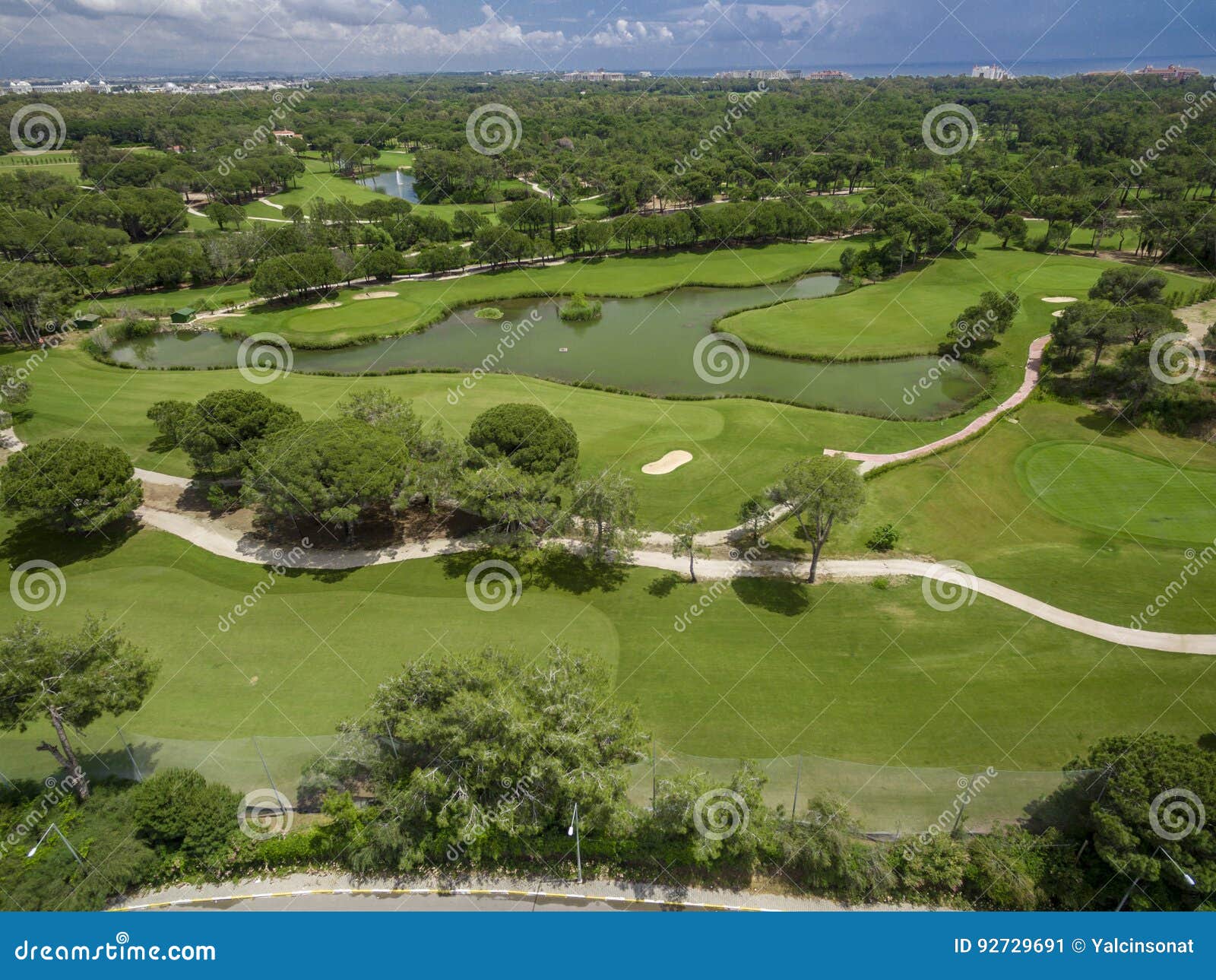 Aerial golf course stock image. Image of drone, golfing - 92729691