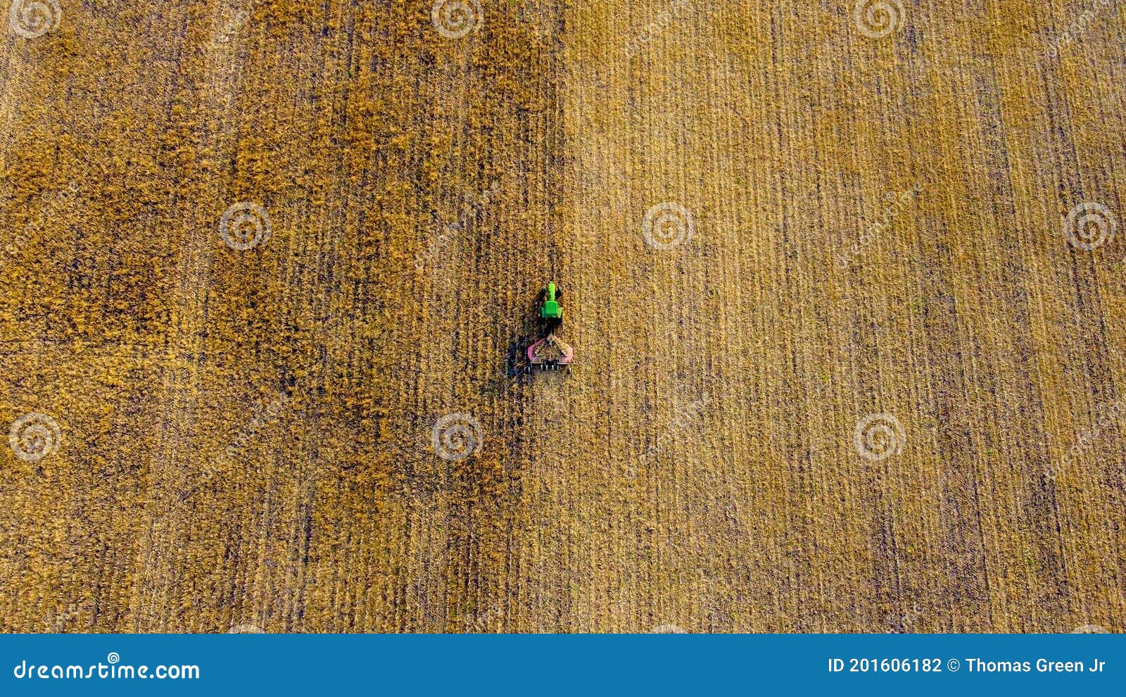 Aerial Green Tractor Cutting in the Fields Stock Photo - Image of rock ...