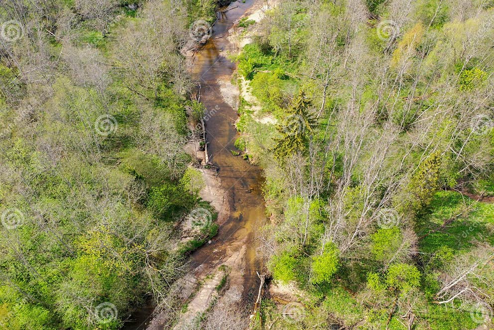 Aerial High Angle View of Bendy River in Spring Stock Image - Image of ...
