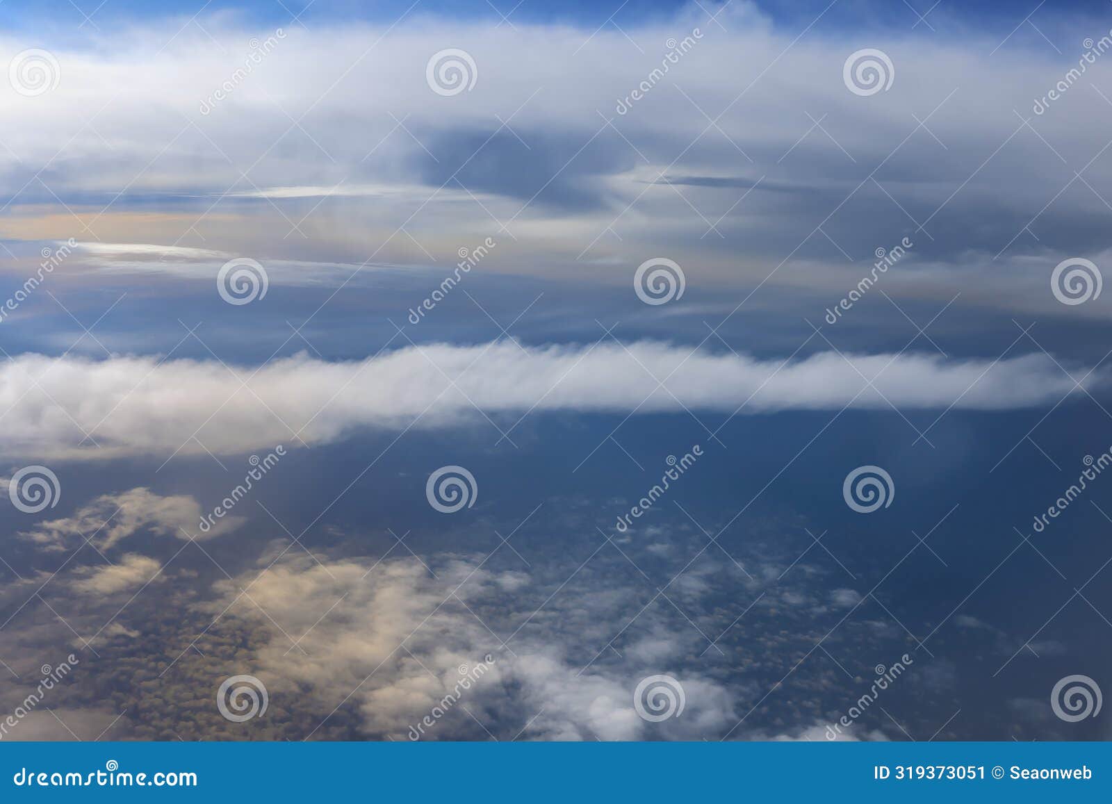 Aerial High Flight Above the Clouds. the Rays of the Rising Sun Break ...