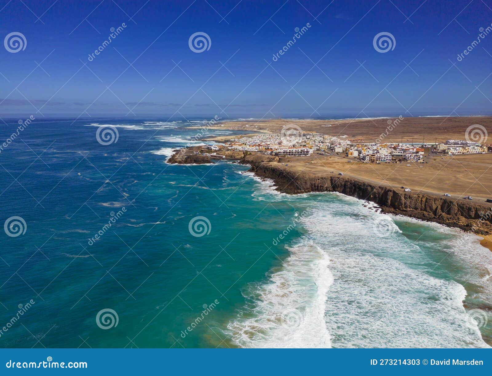 Aerial High Level Panoramic View of El Cotillo Town and Beaches Near ... Aerial High Level Panoramic View of El Cotillo Town and Beaches Near ...
