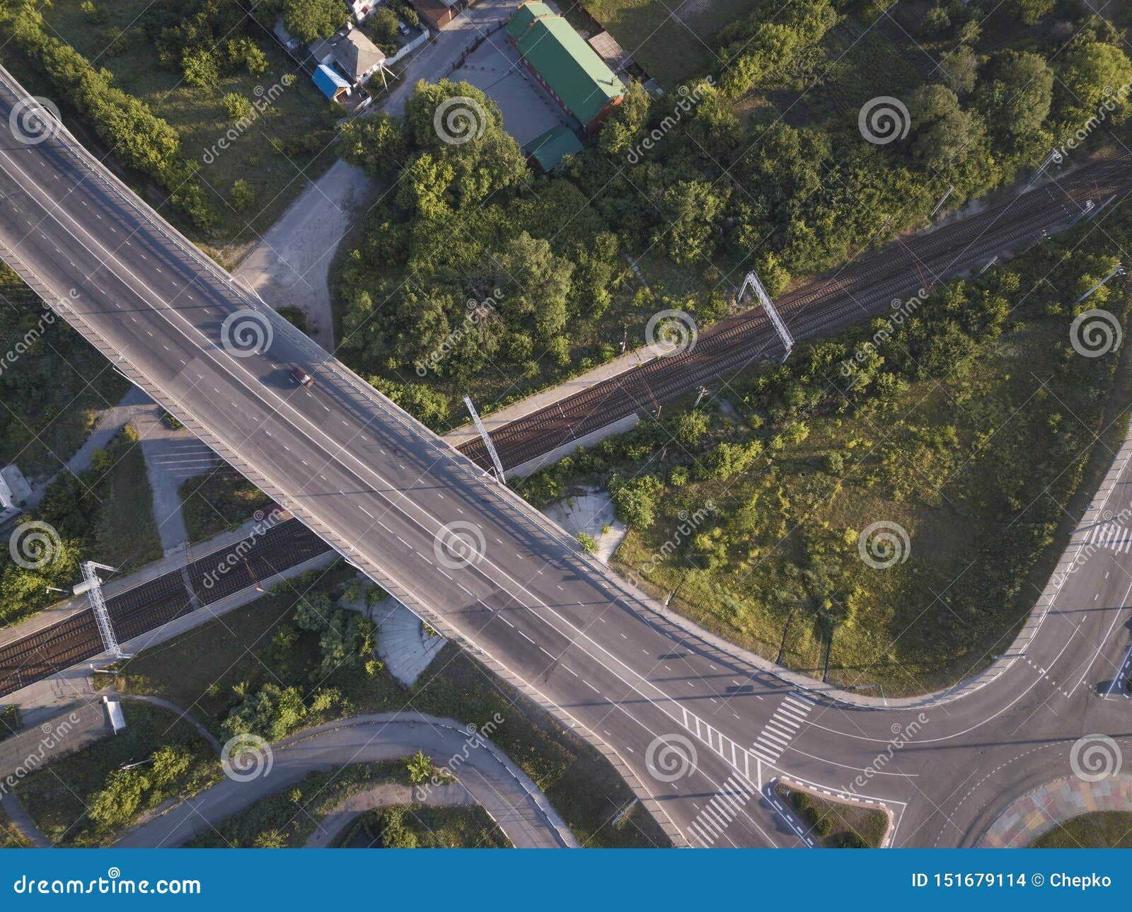 Aerial of Highway City Intersection Junction Summer Top View Stock ...