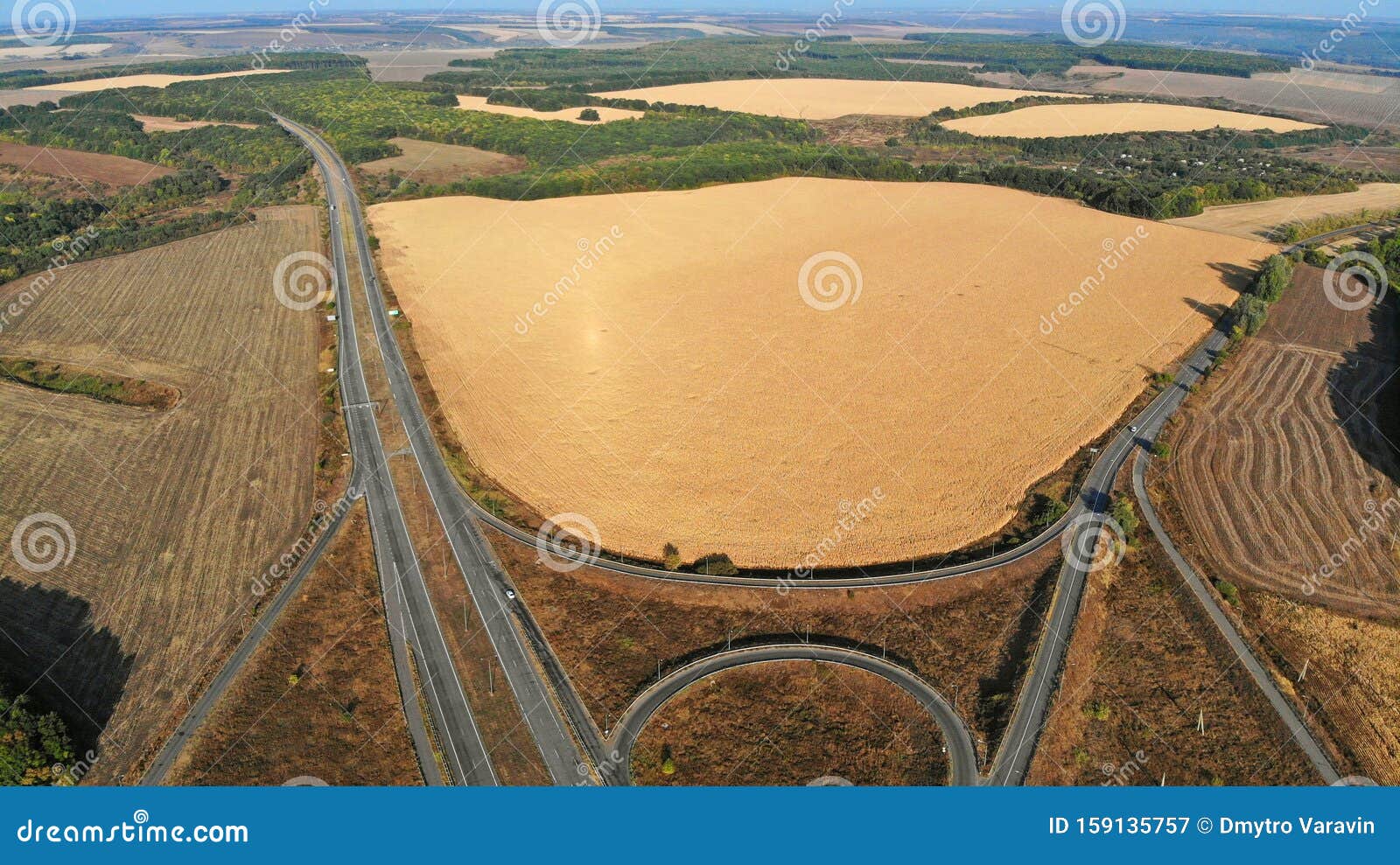 Aerial. Highway Intersection between Fields Stock Image - Image of ...