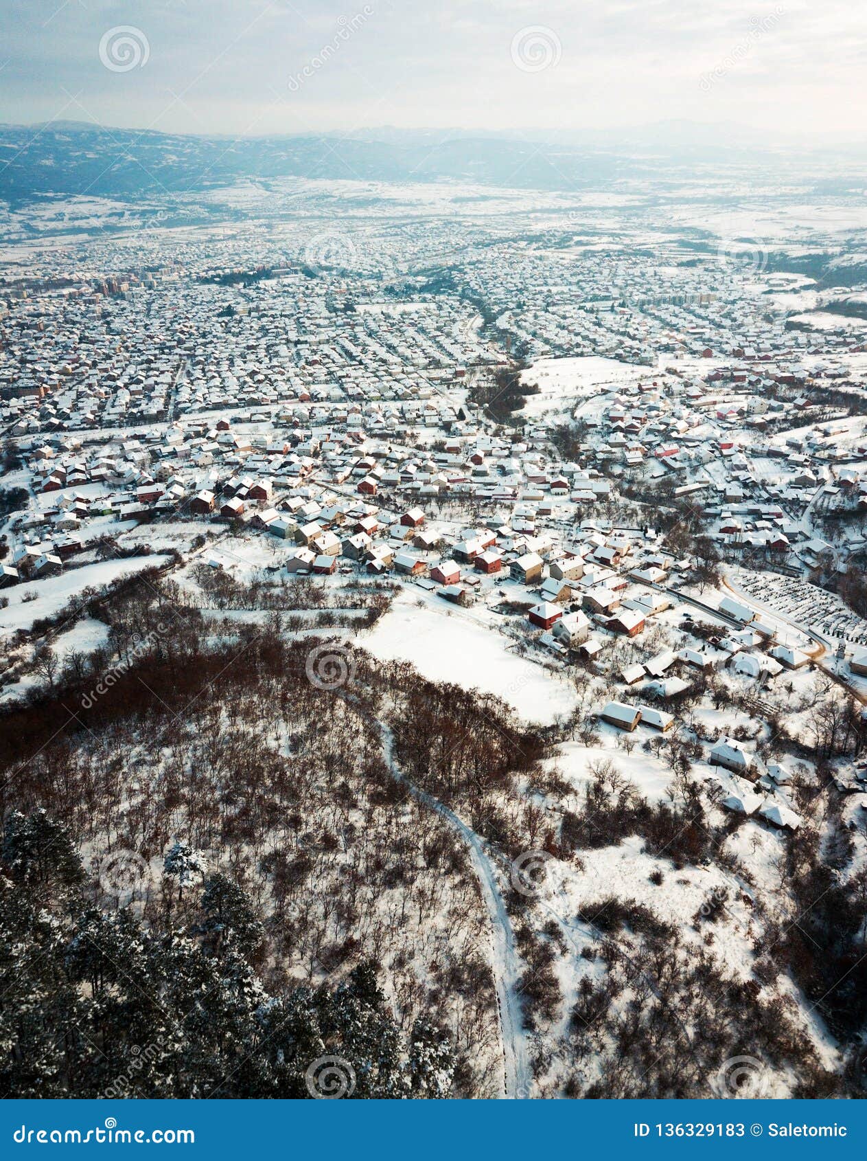 Aerial of Rooftops Covered with Snow Stock Image - Image of real, lanes ...