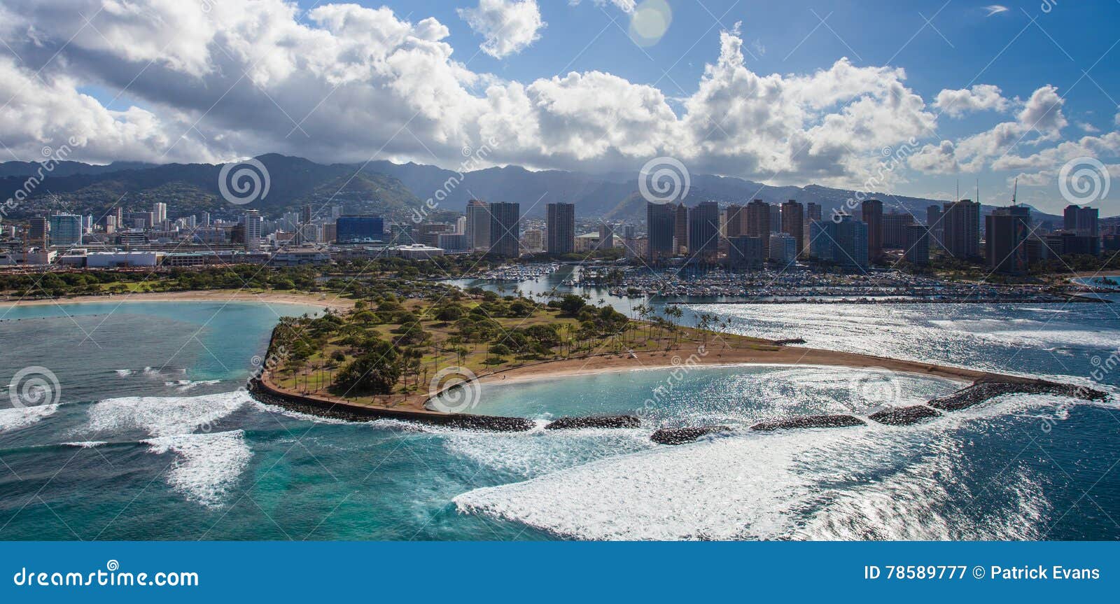 Aerial Honolulu Harbour and Magic Island Stock Image - Image of ...