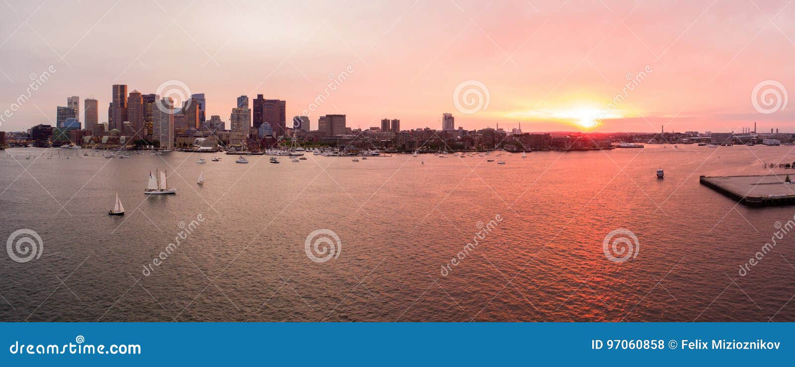 Aerial Image of a Beautiful Sunset Over Boston Stock Photo - Image of ...