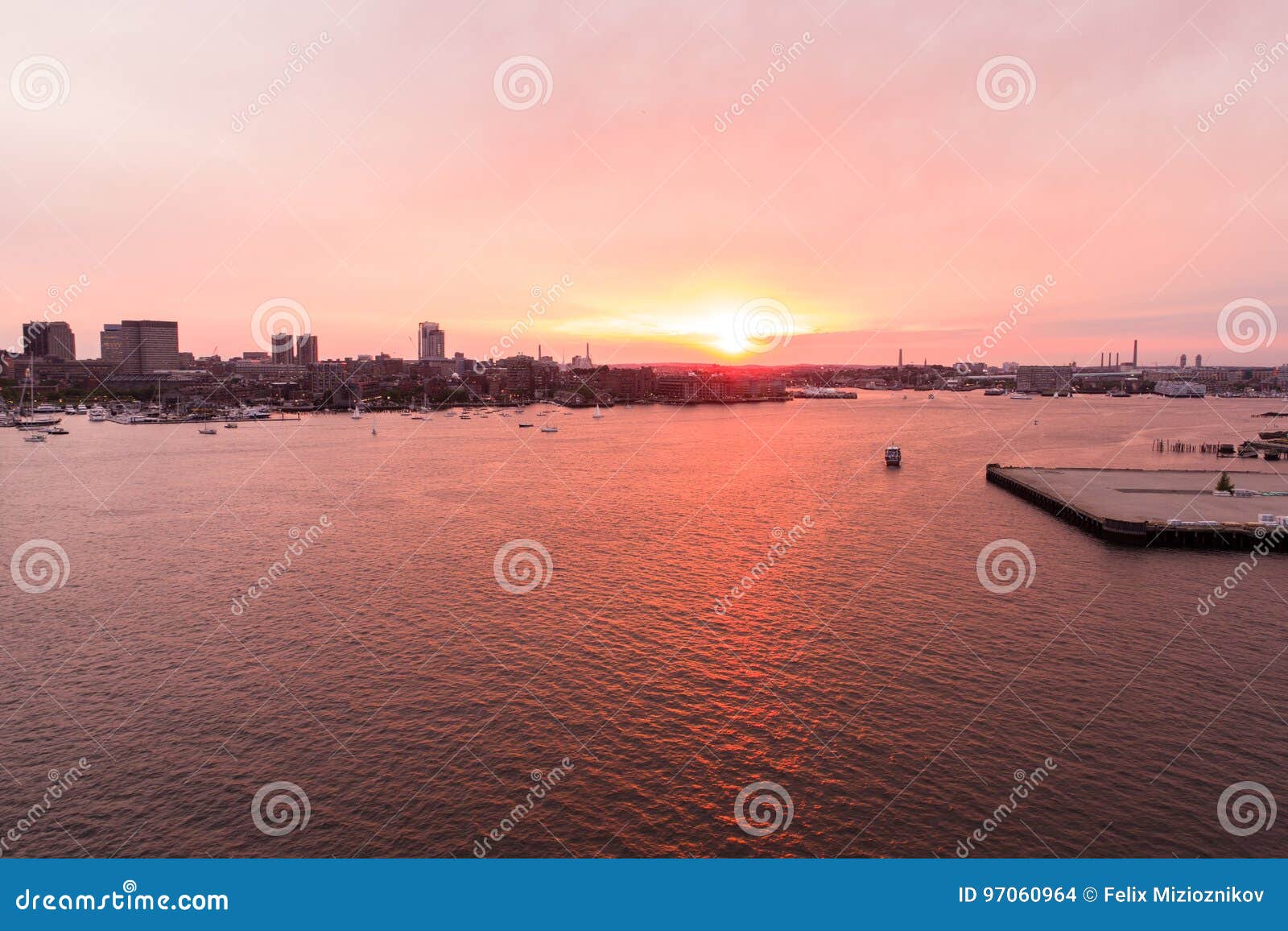 Aerial Image of a Beautiful Sunset Over Boston Stock Photo - Image of ...