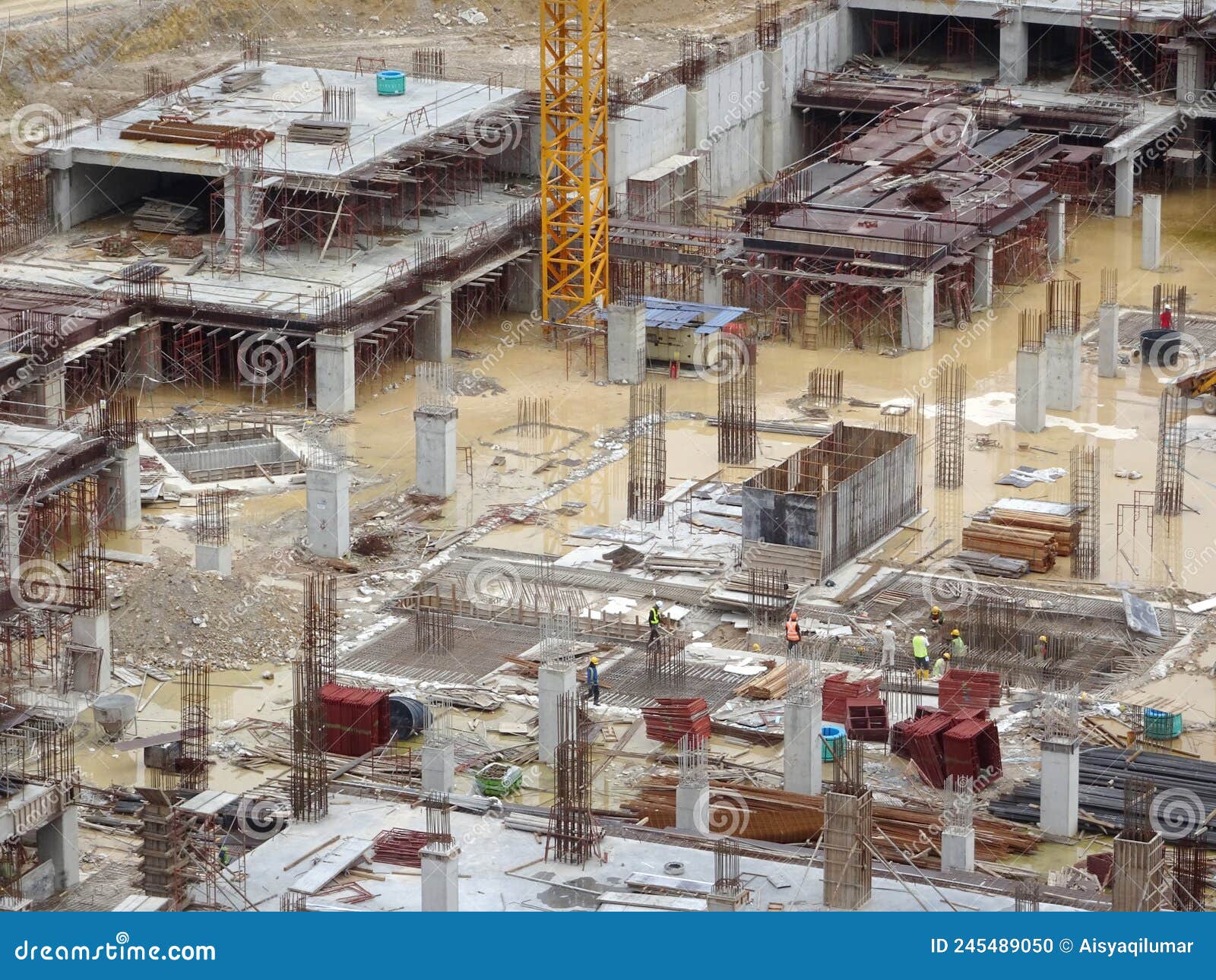 An Aerial Image of the Construction Site Where the Column is Actively ...