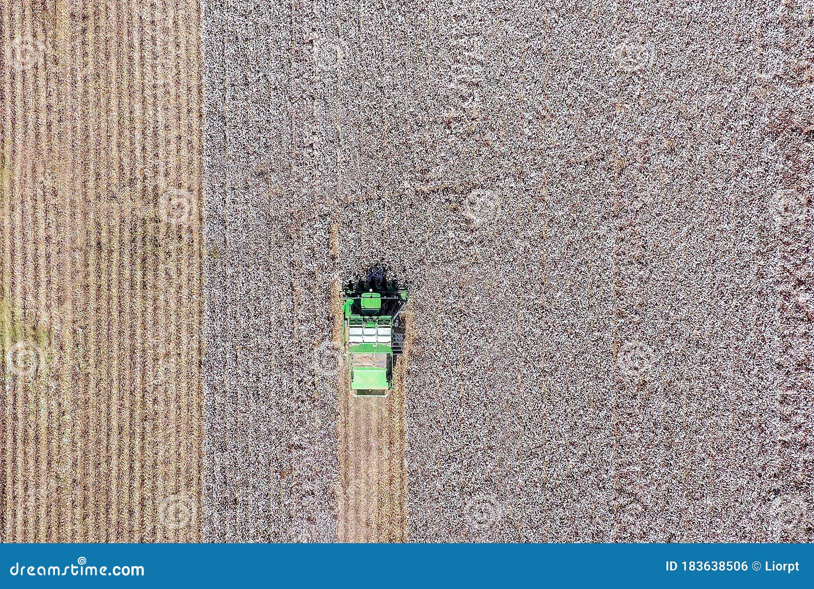 Aerial Image of a Large Cotton Picker Harvesting a Field. Stock Photo ...