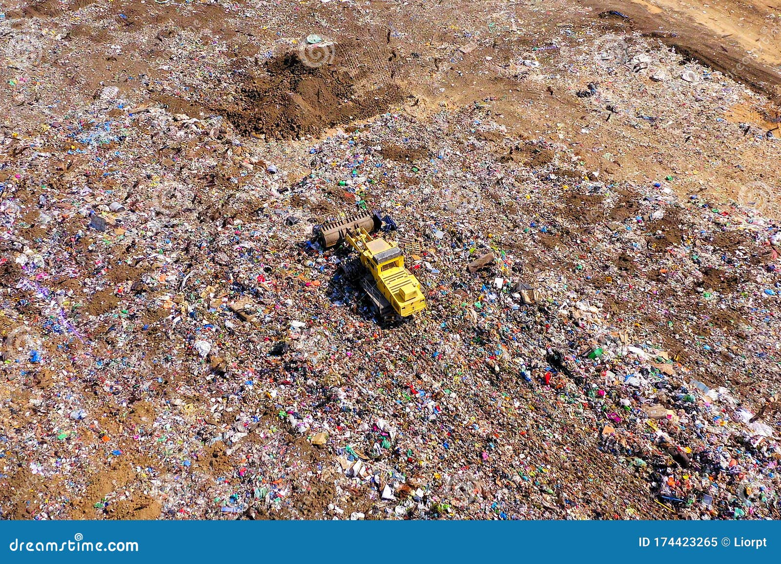 Yellow Landfill Compactor at Municipal Solid Waste Compound. Stock ...