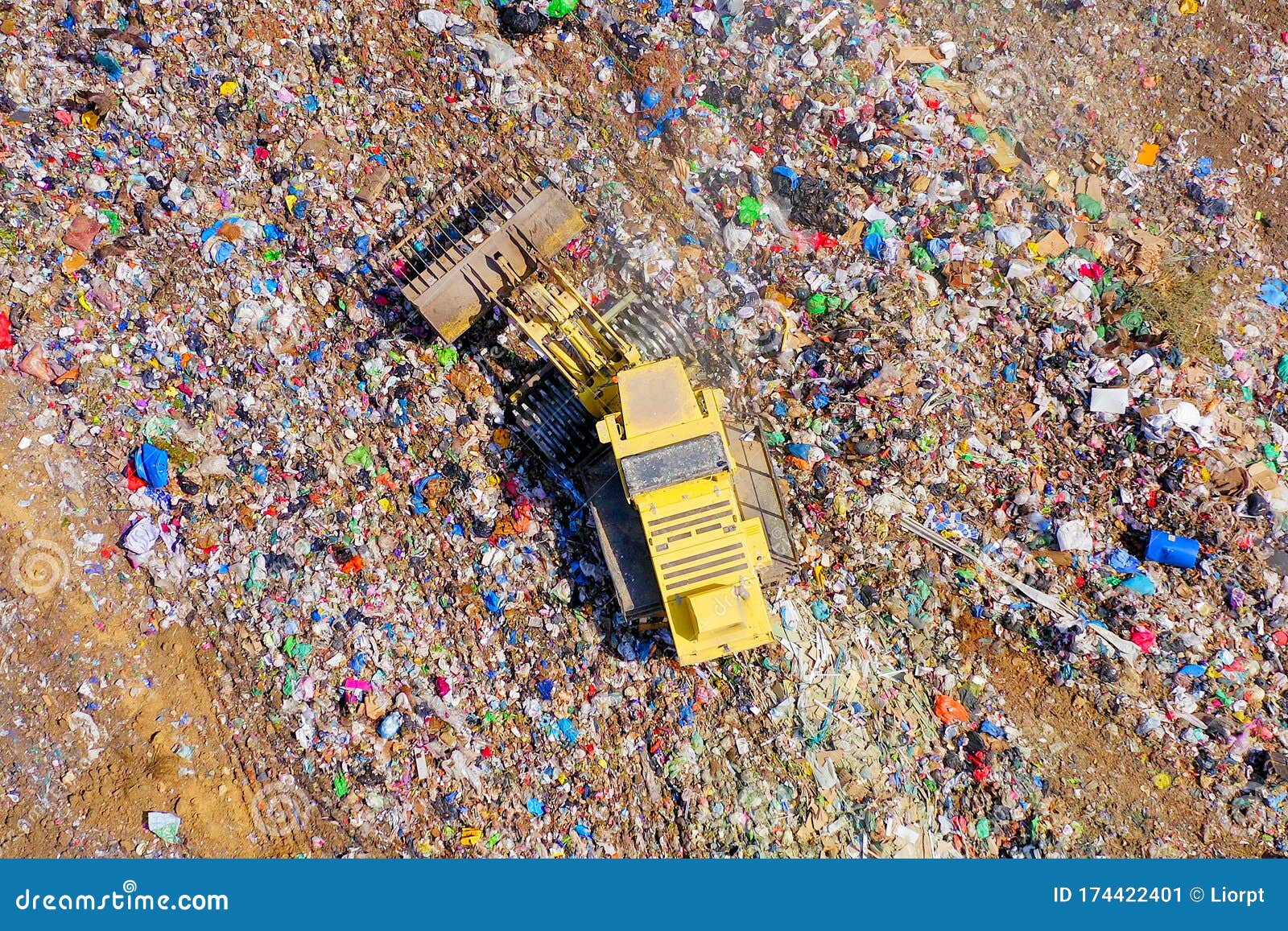 Yellow Landfill Compactor at Municipal Solid Waste Compound. Stock ...