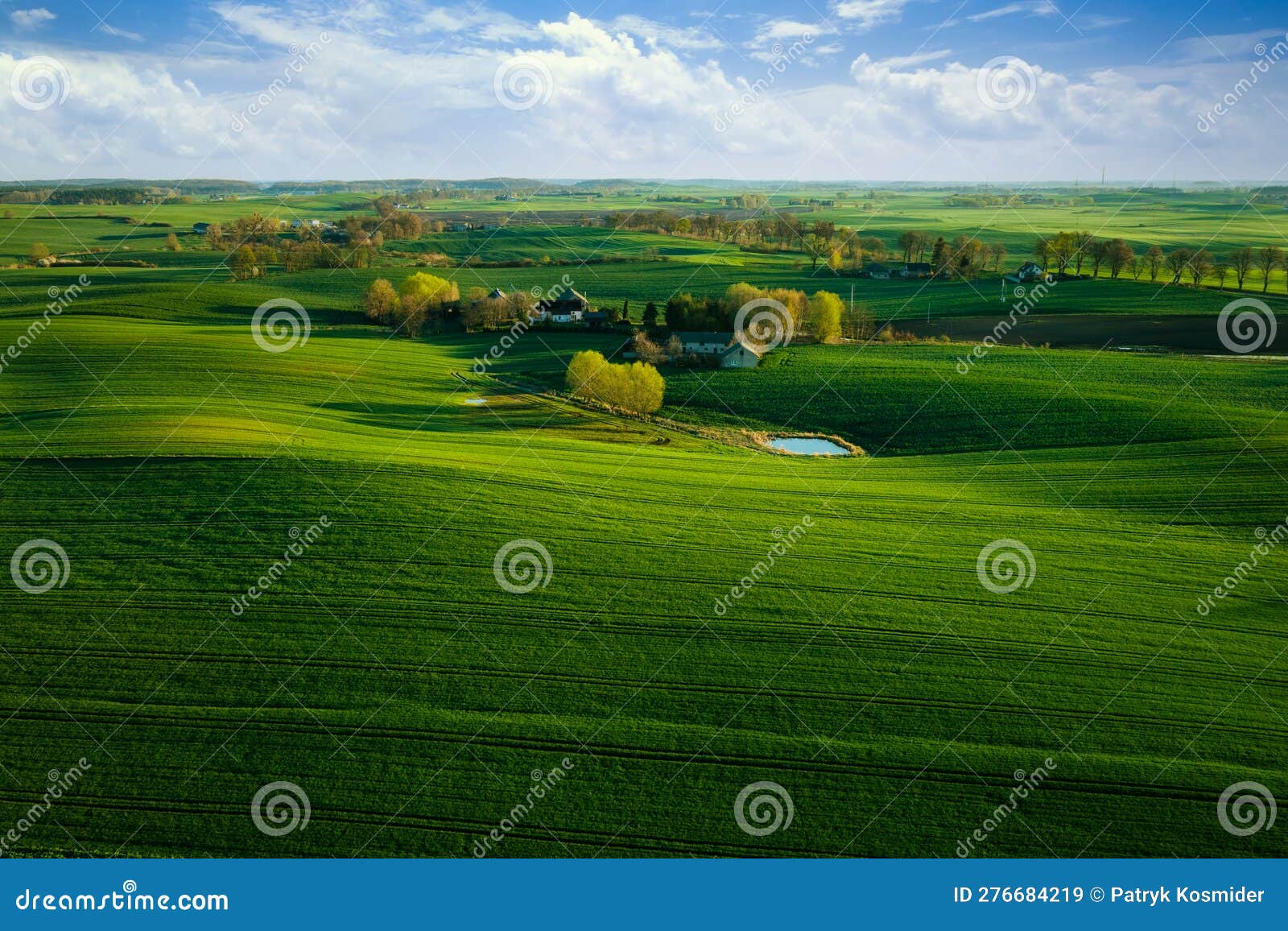 Aerial Landscape of the Green Fields in Northern Poland at Spring Time ...