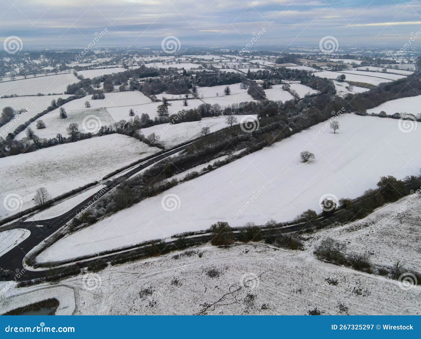 Aerial Landscape of a White Snowy Field Stock Image - Image of ...