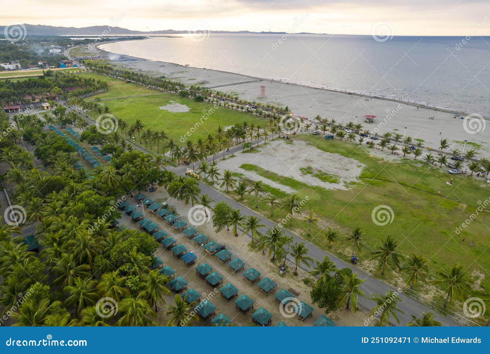 Aerial of Lingayen Beach and Gulf Stock Image - Image of cottages ...