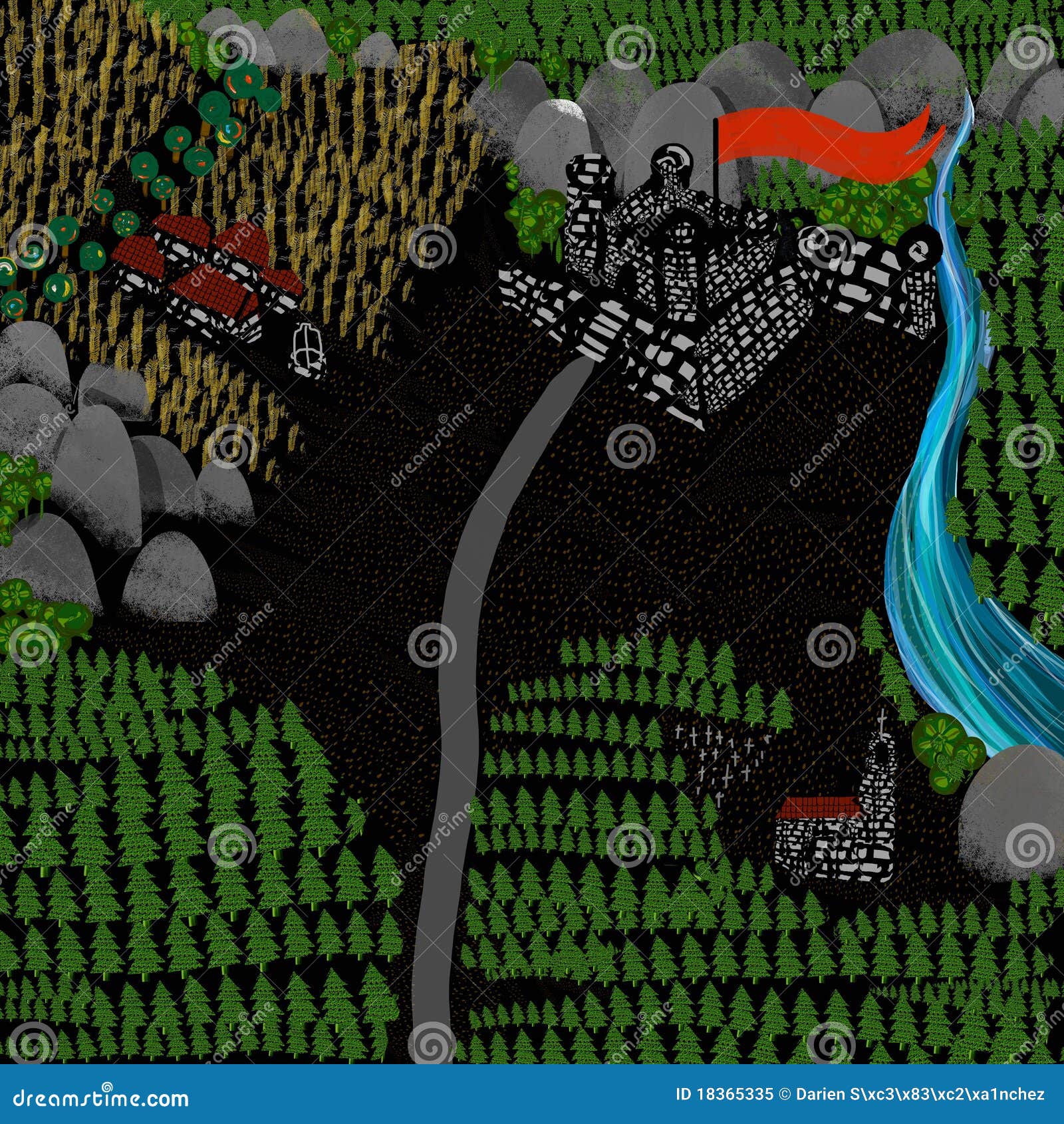 Aerial map draw view stock illustration. Illustration of farm - 18365335